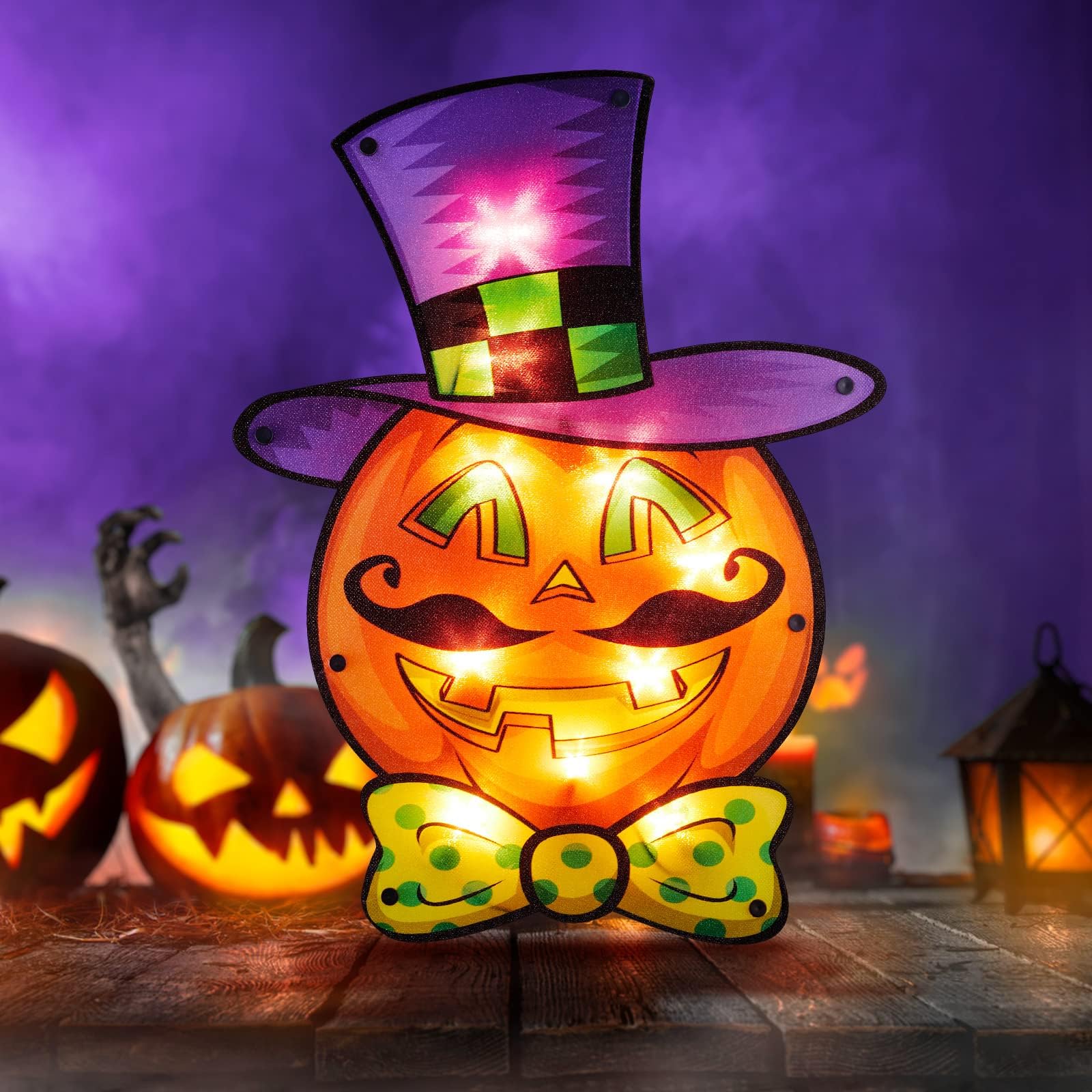 Amazon.com: Retisee 3 Pcs Halloween Window Lights Orange Pumpkin White Ghost Purple Bat ...