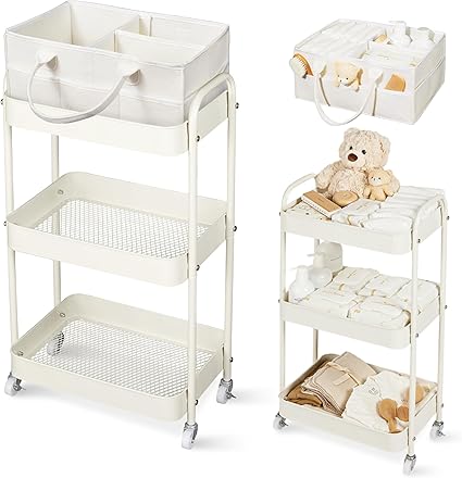 Fortella Nappy Caddy Organizer, 3-Tier Storage Trolley on Wheels ...