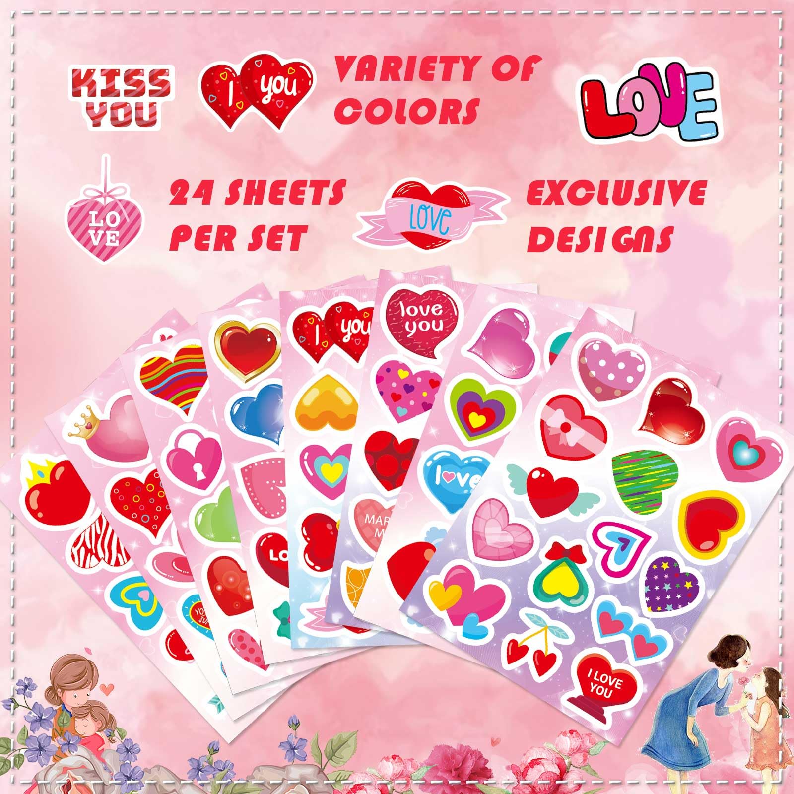 Valentine Stickers 24 Sheets Valentine's Day Stickers – Heart Labels ...