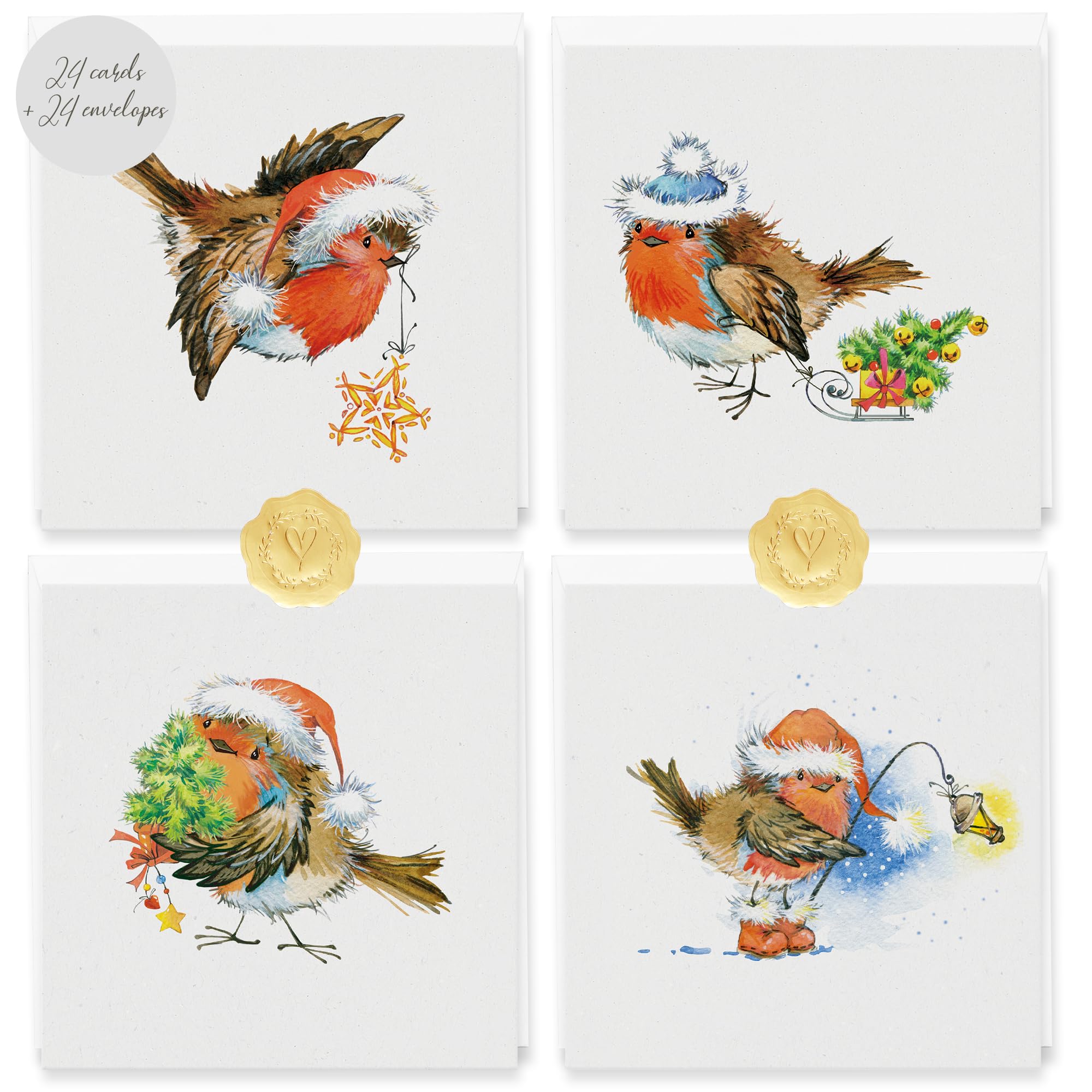 Robin Christmas Cards Pack 24, Christmas Cards 2024,Boxed Christmas ...