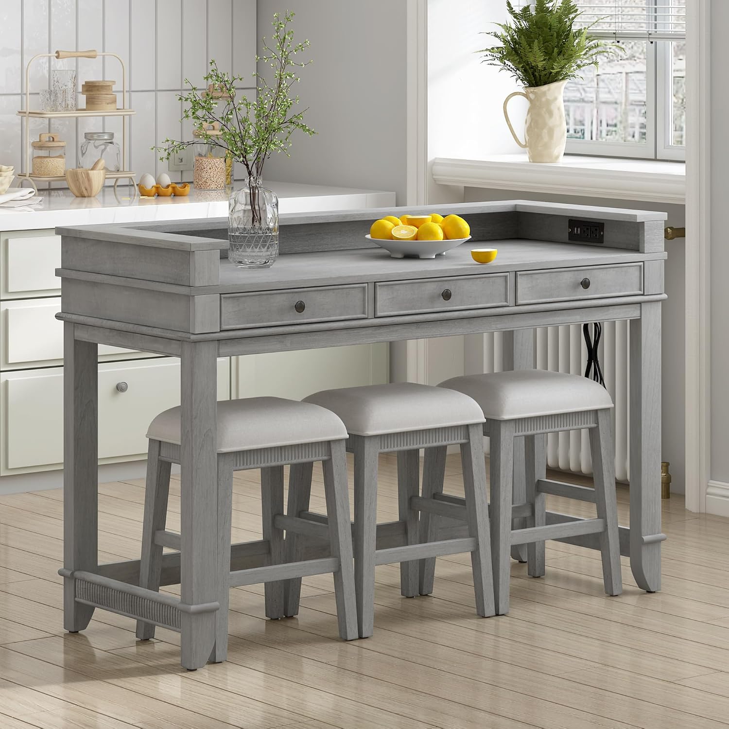 Amazon.com - 4-piece Dining Bar Table Set with 3 Upholstered Stools ...