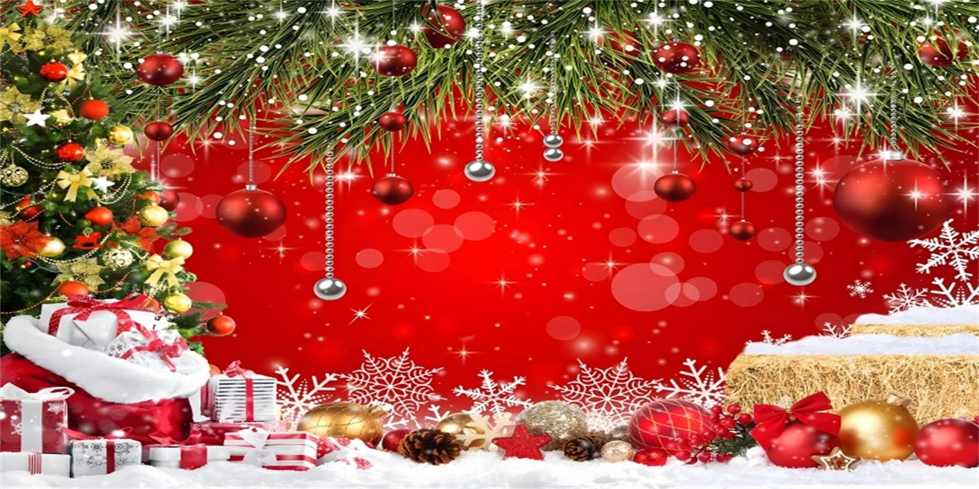 Amazon.com : CSFOTO 20x10ft Merry Christmas Backdrop Sparkling Red ...