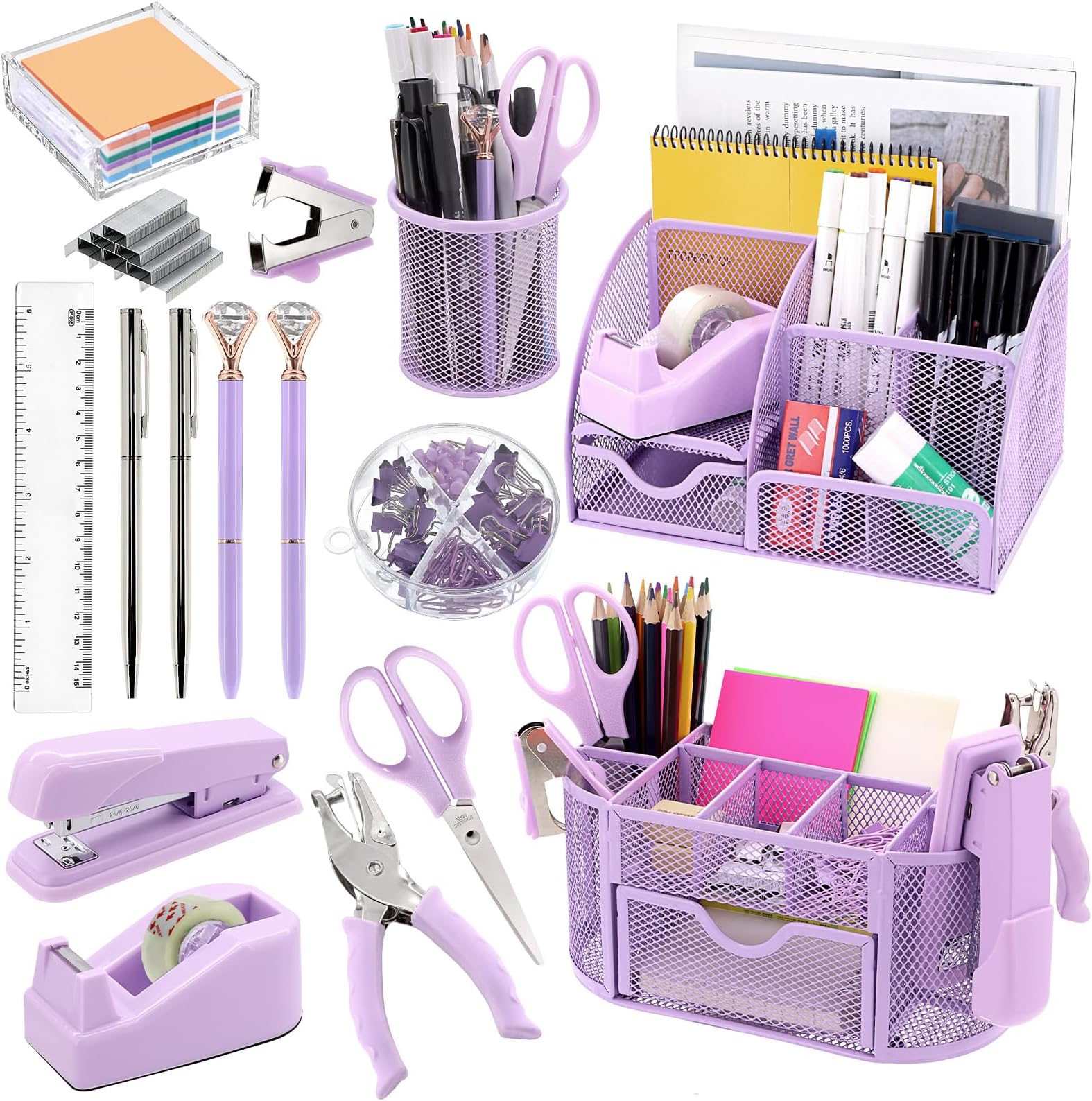 Amazon.com: 17 in 1 Purple Desk Organizers and Accessories Set, 3 ...