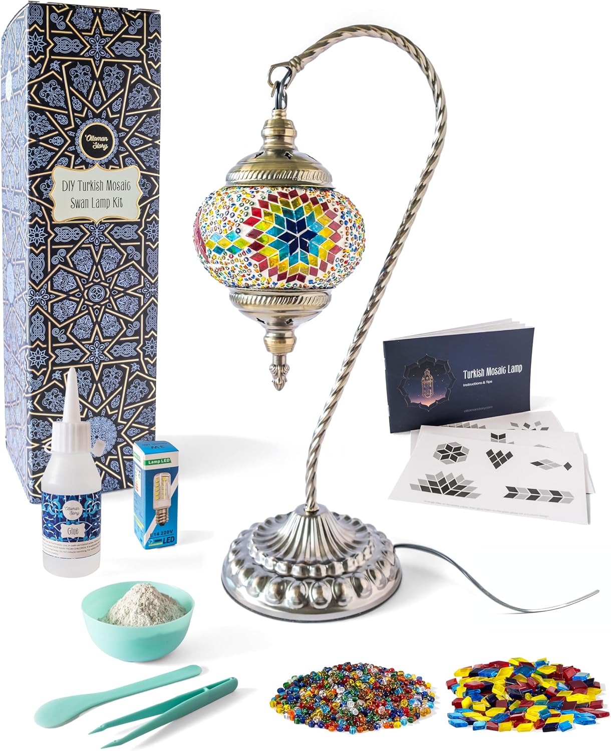 KRAFTSTORIES DIY Turkish Mosaic Lamp Craft Kit| Large Swan Neck Making ...