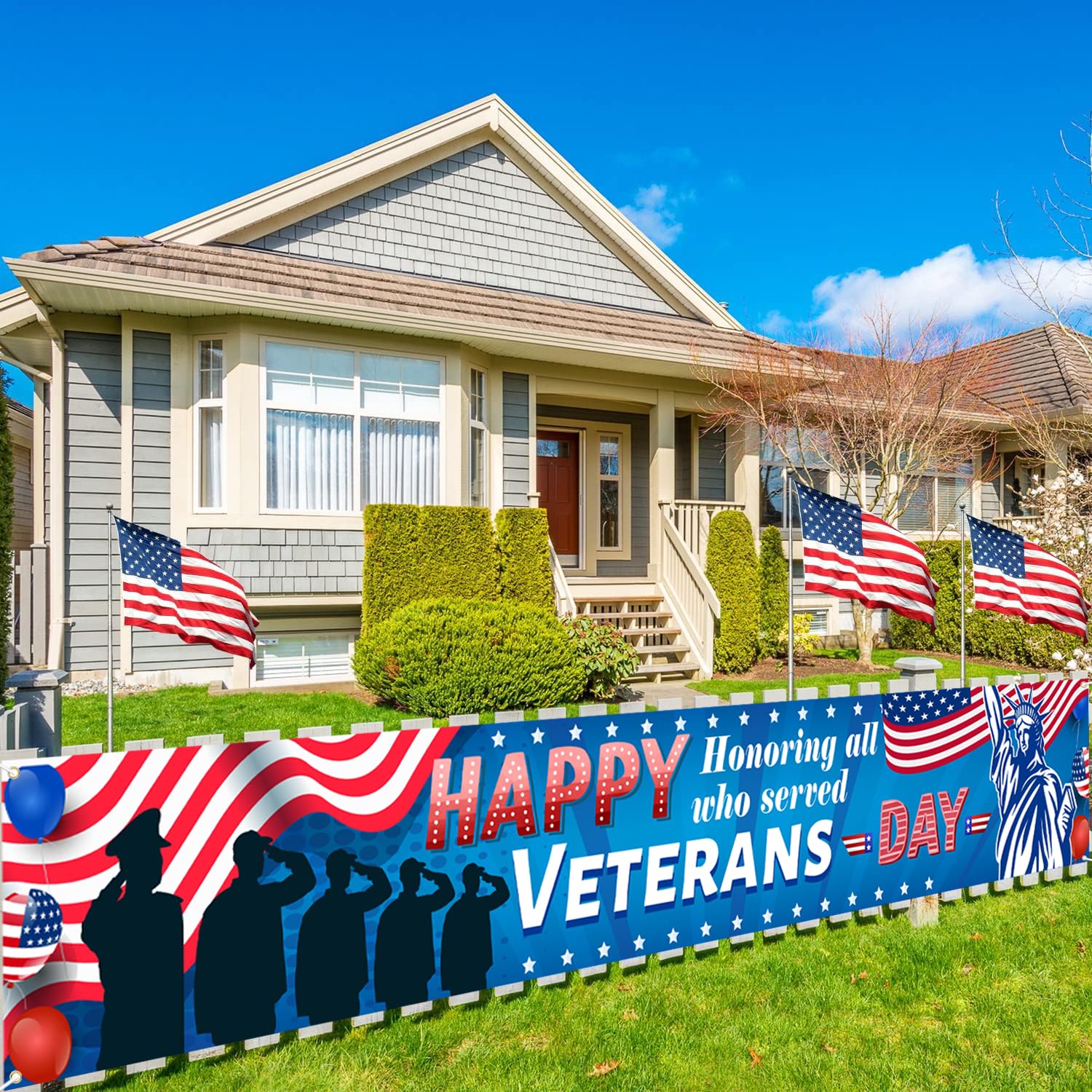 Amazon.com: Large Happy Veterans Day Banner Yard Sign Veterans Day ...