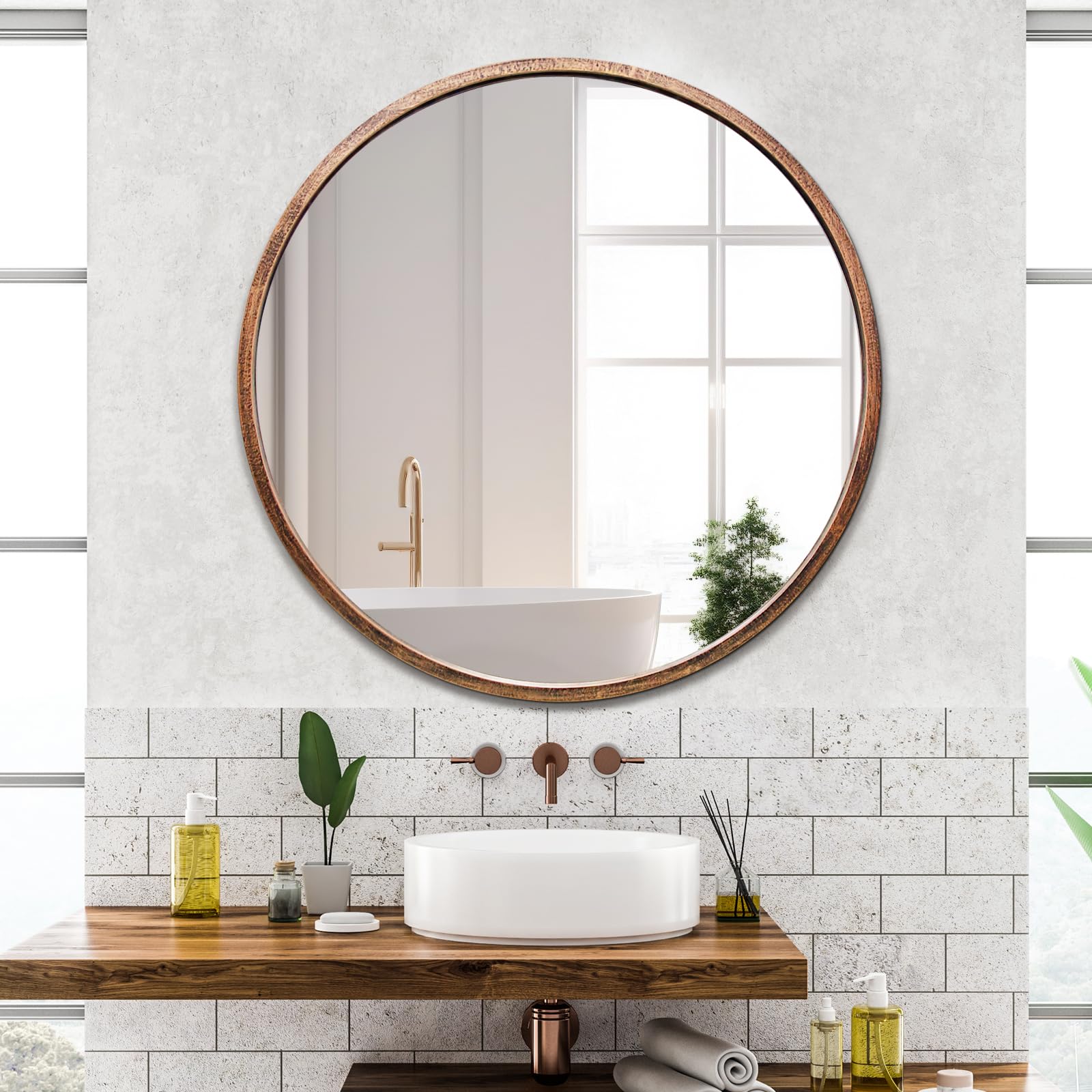 Round Metal Mirror 36 Inch Bronze Bathroom Mirror Circle Wall Mounting ...