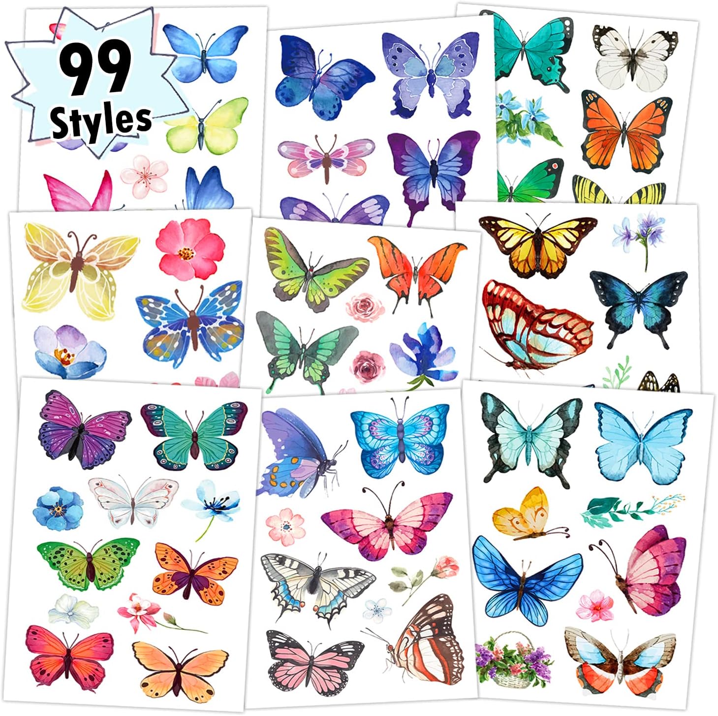 Amazon.com : 100pcs Temporary Butterfly Tattoos, Colorful Small ...