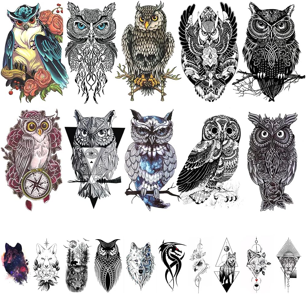Amazon.com : Oottati 6 Sheets 21x15cm Old School Colorful Owl Bubo Arm ...