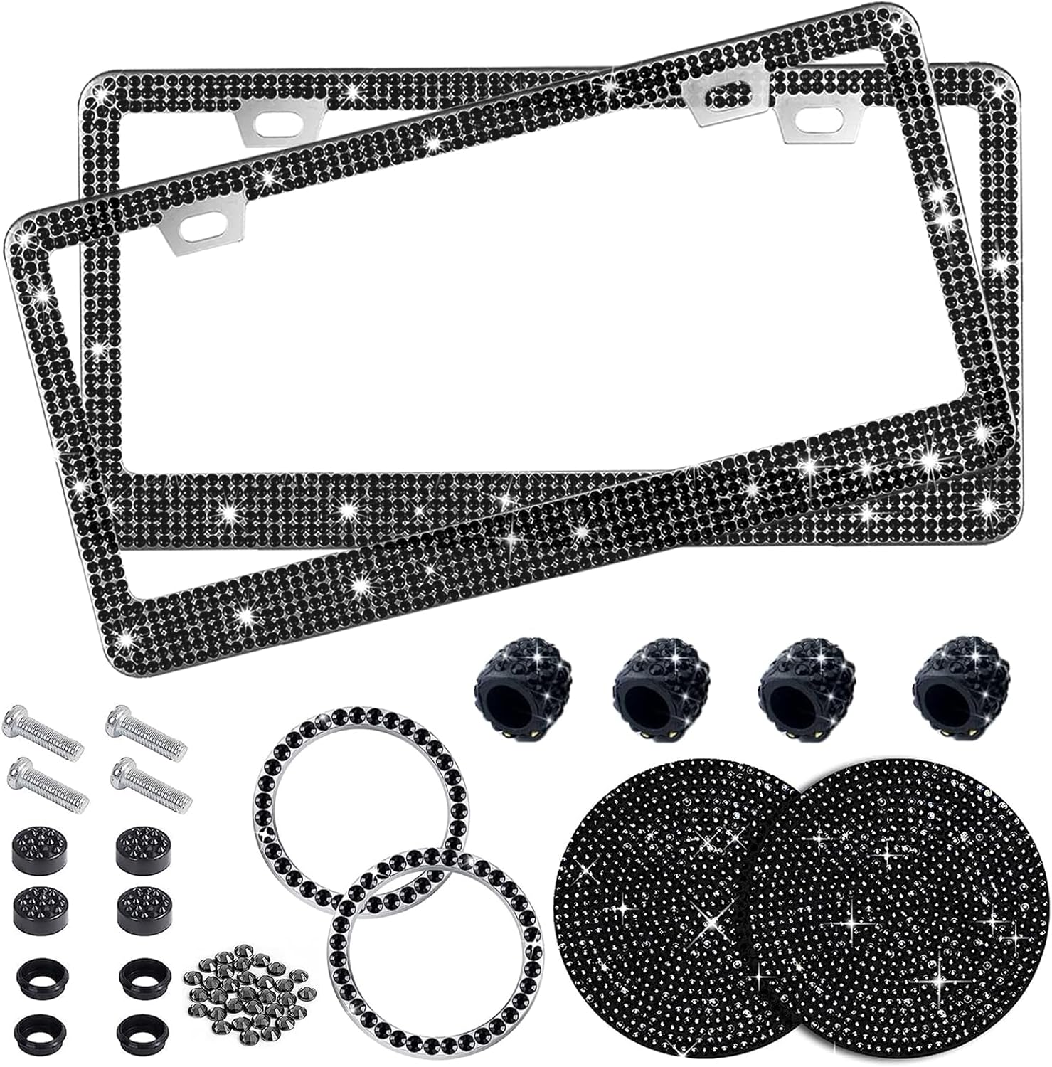 Amazon.com: Black Bling License Plate Frame 2 Packs Rhinestone Sparkle License Plate Holder ...