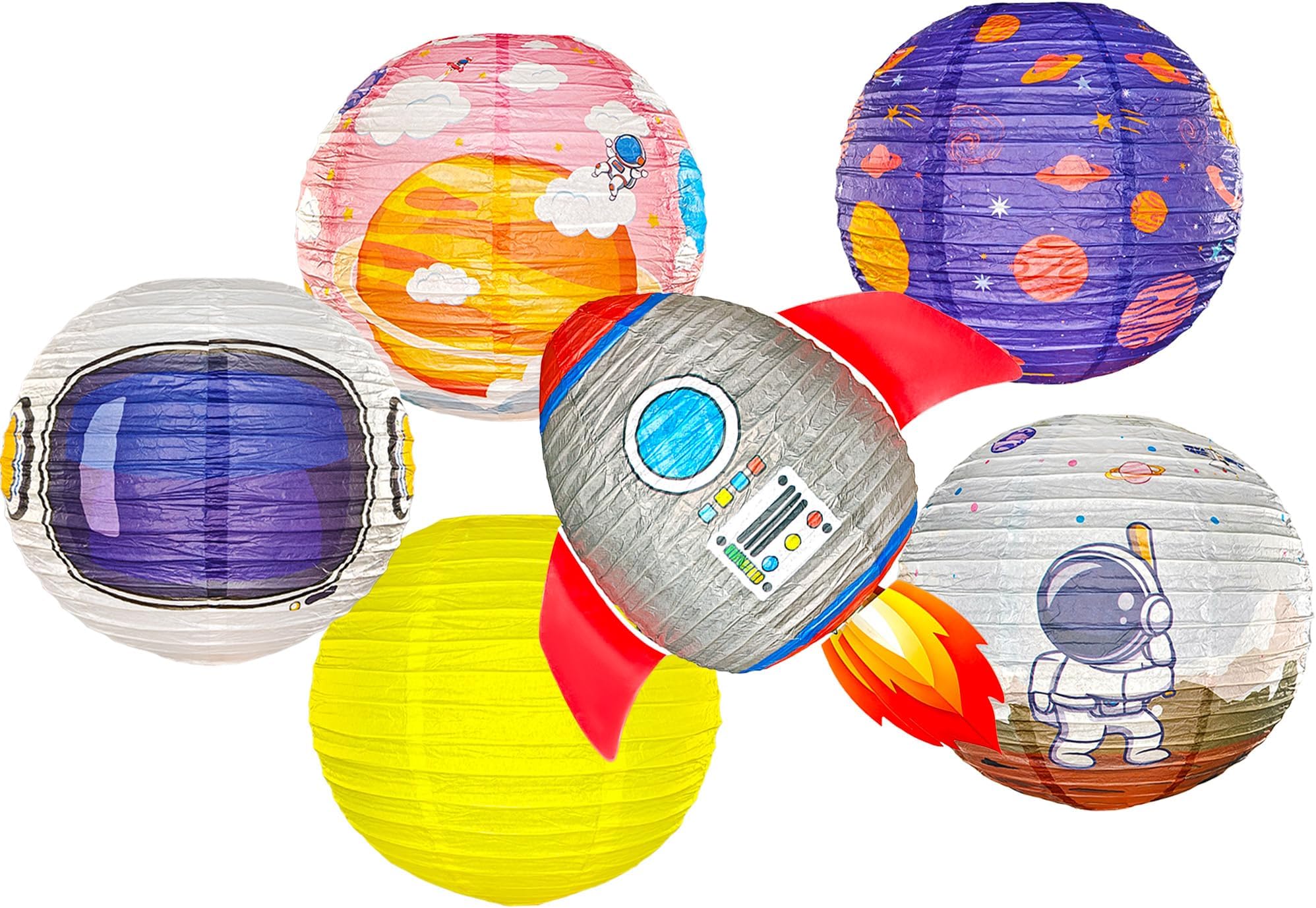6 PCS Planet Paper Lanterns, Outer Space Astronauts Rocket Party ...