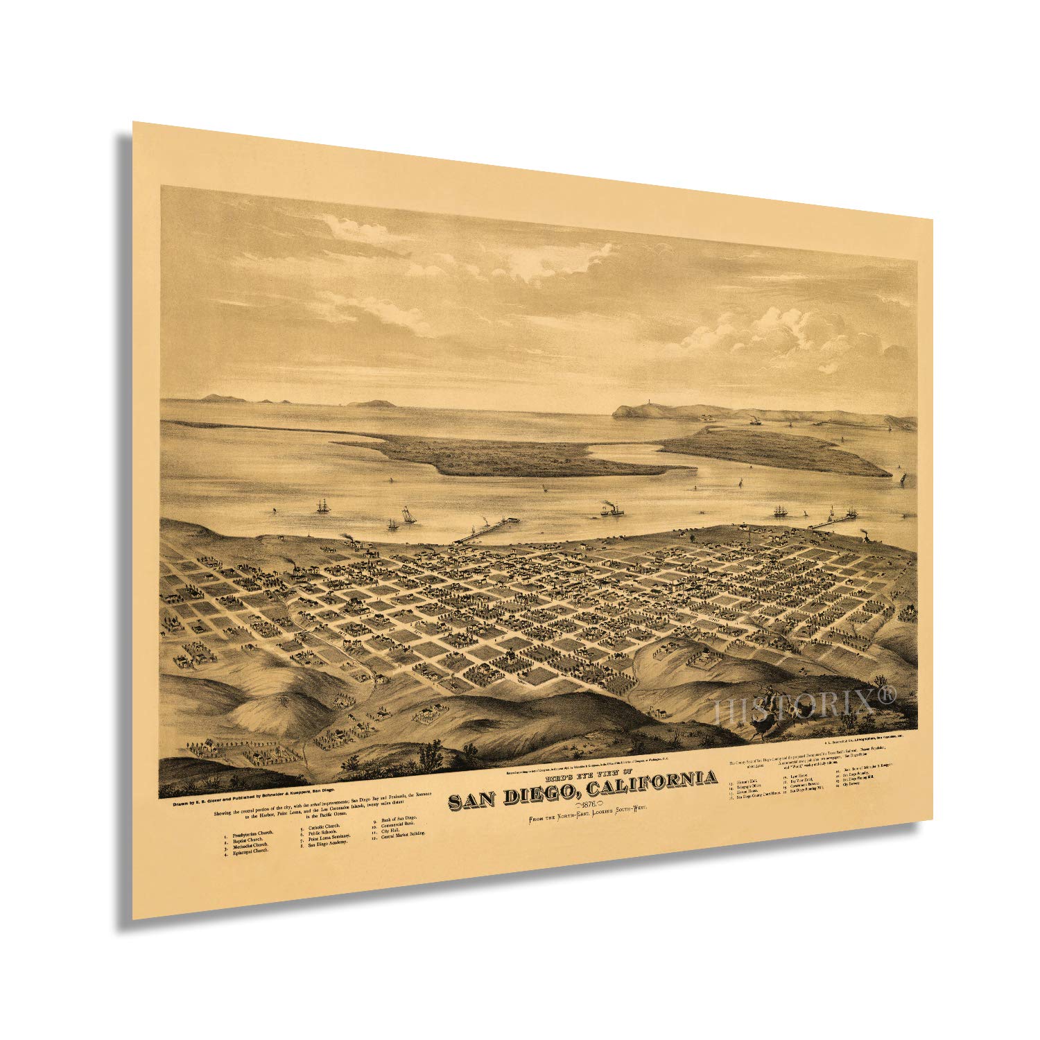 Amazon.com: HISTORIX Vintage 1876 San Diego Map Poster - 18x24 Inch ...