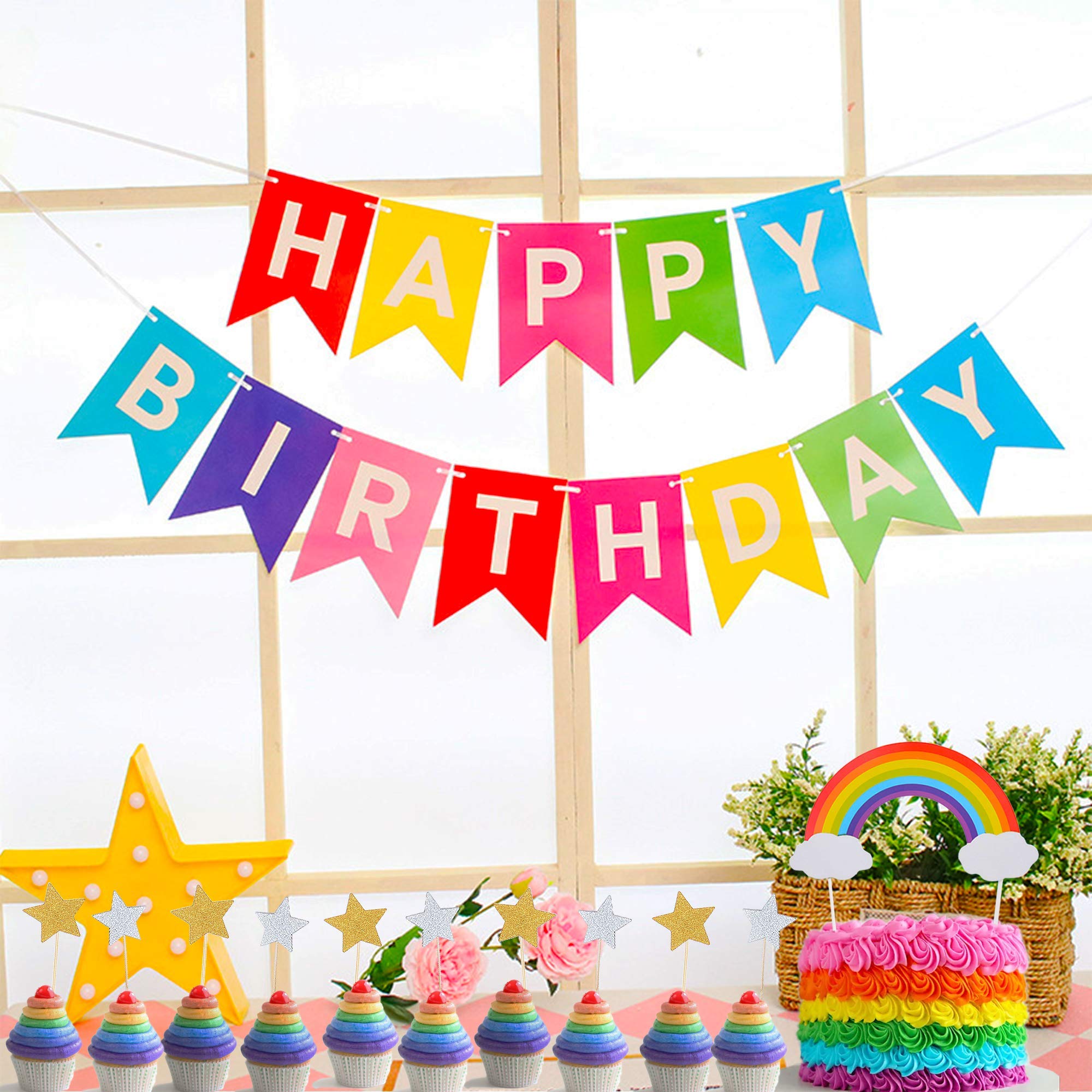 Rainbow Birthday Party Decorations Supplies PREMIUM Set Colorful Happy ...