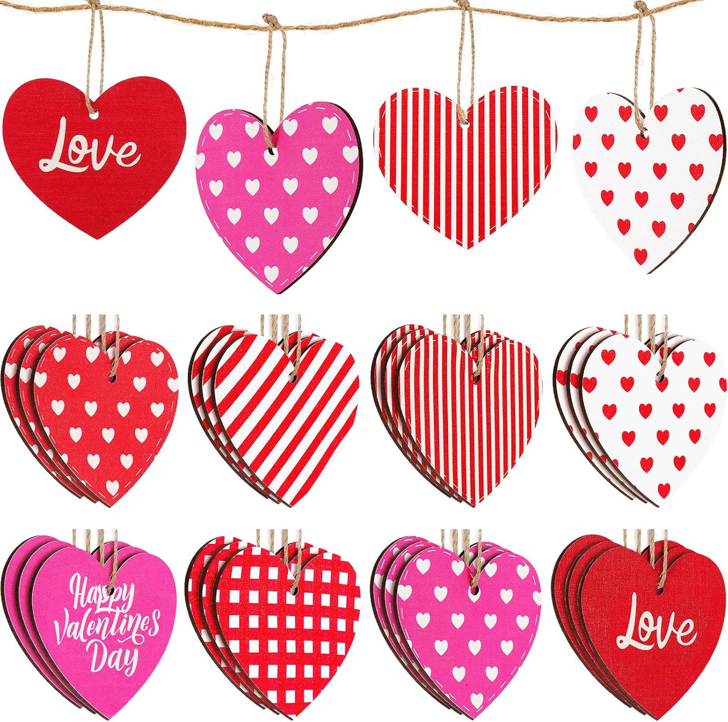 Amazon.com: Jetec Wooden Heart Embellishments Red and Pink Wood Heart ...