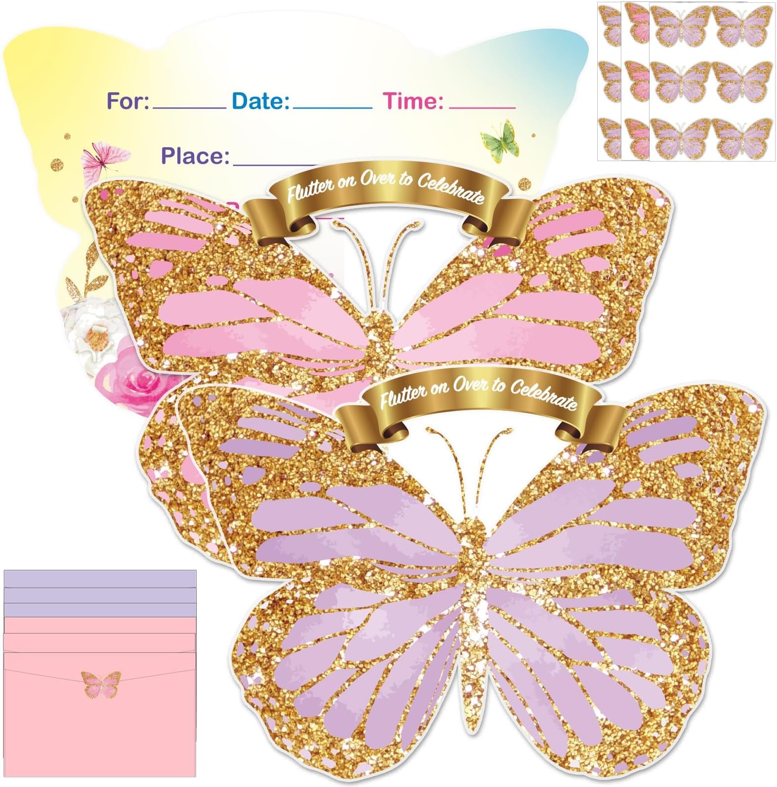 Amazon.com : 24 Pcs Birthday Butterfly Invitations Butterfly Birthday ...