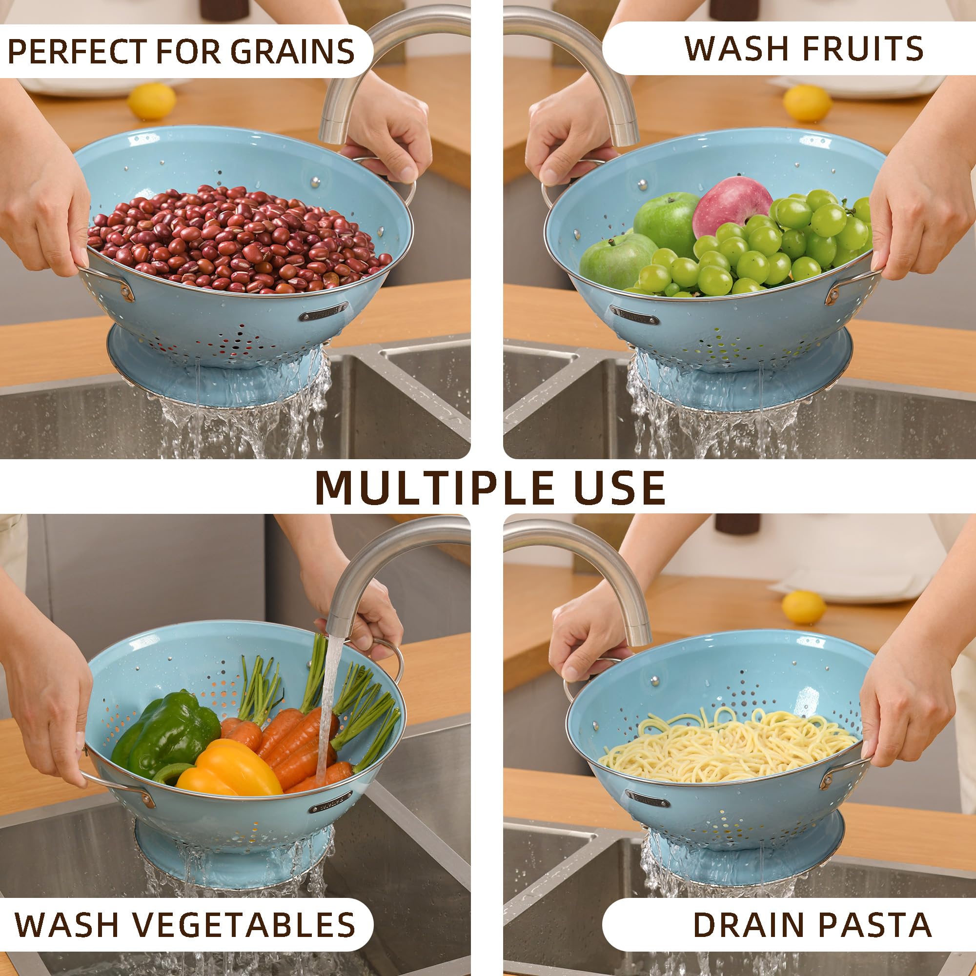 Metal Strainer Hillbond 3-Piece Colander Set - 1.5, 3, 5 Qt Stainless ...