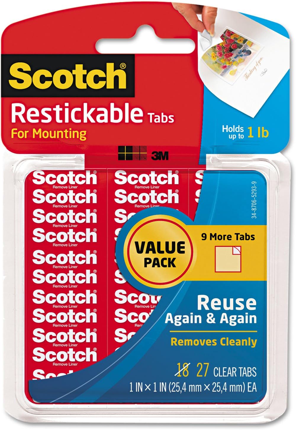 Amazon.com: Scotch R100VPC Restickable Mounting Tabs, 1" x 1", Clear ...