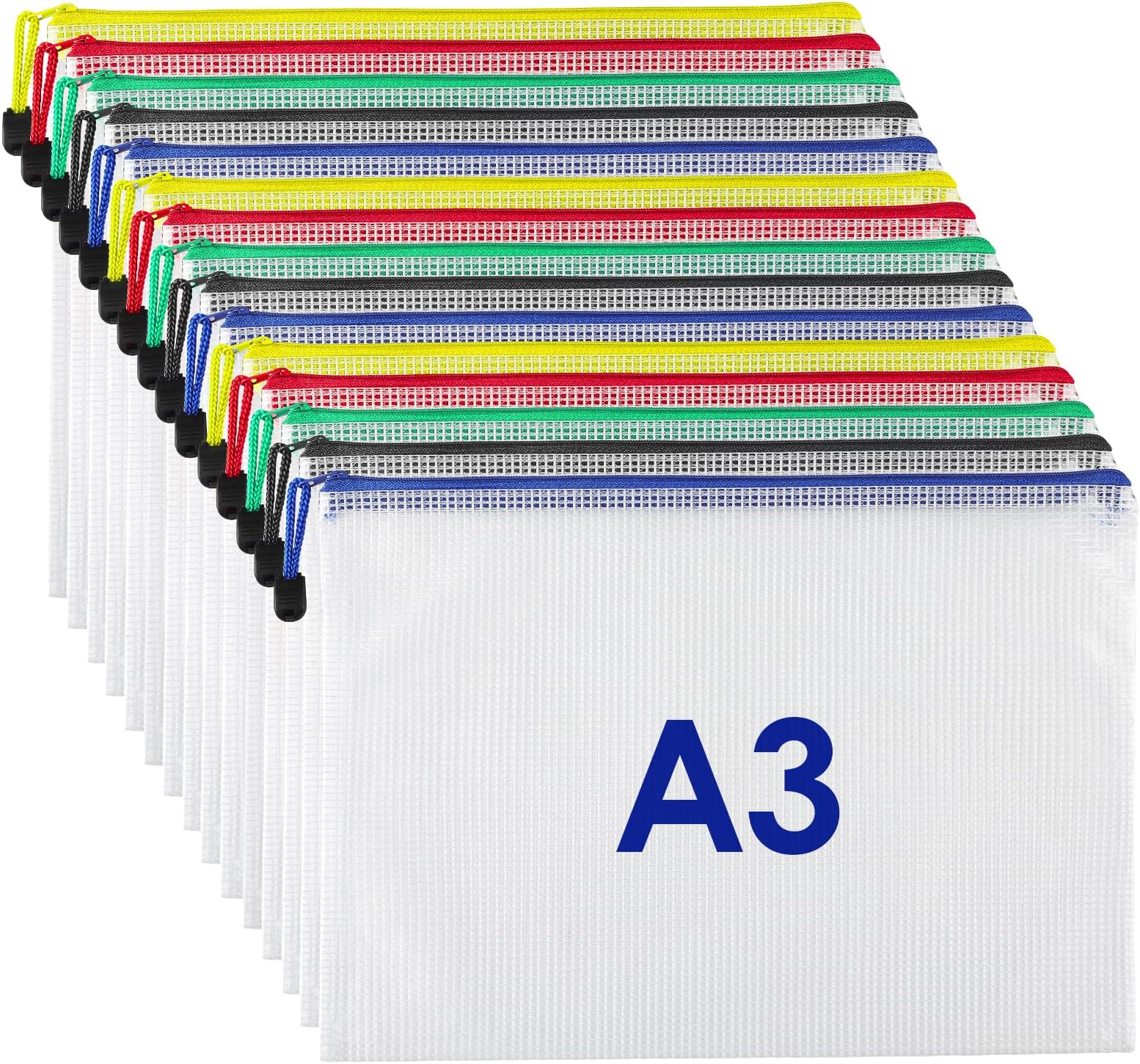 JMIATRY A3 Zip Plastic Wallets, 25 Pcs A3 Zip Lock Bags Mesh Document ...