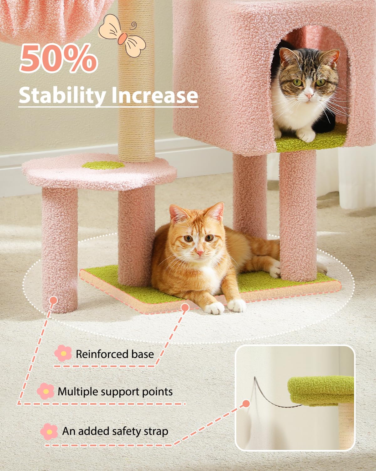 Snapklik.com : Flower Pink Cat Tree, 35.4" Cute Cat Tower Condo For ...