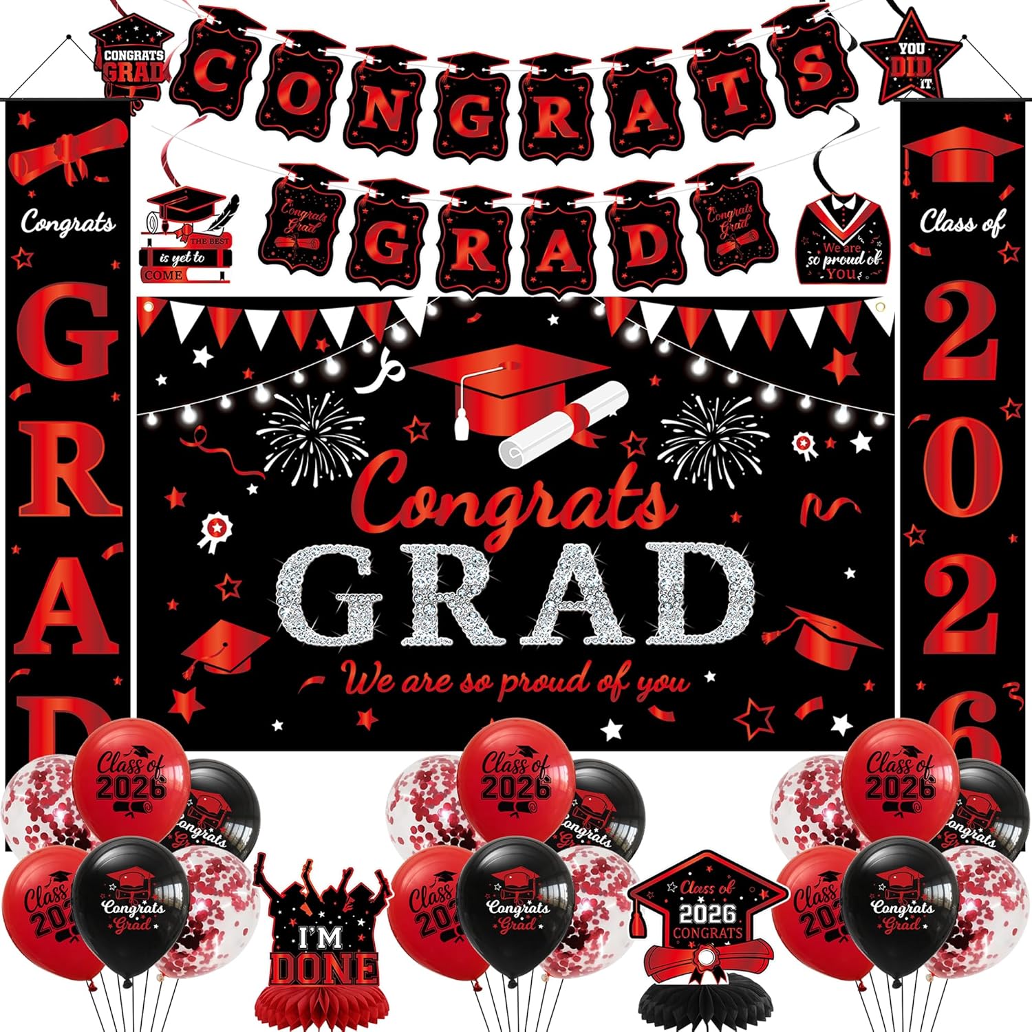 Amazon.com: Roetyce Graduation Decorations Men Women, Black Red ...