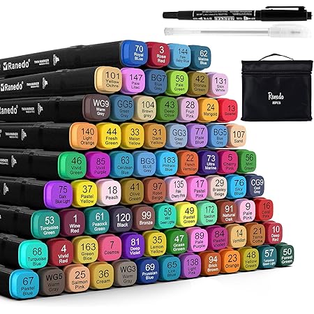 Ranedo Alcohol Markers, 80 Colouring Pens, Professional Dual Tip Permanent Art Marker Pens ...