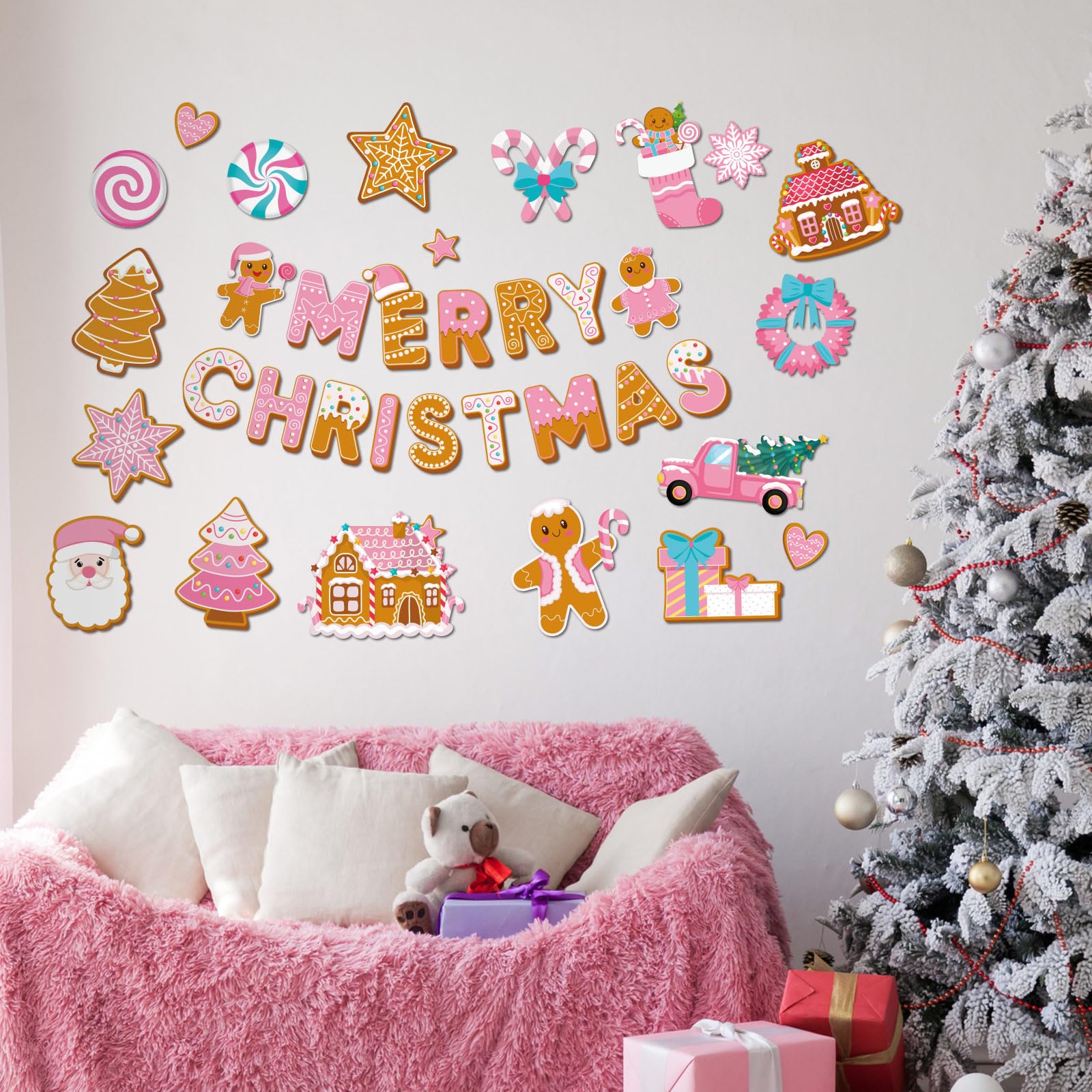 Snapklik.com : 54 Pcs Christmas Bulletin Board Set Pink Gingerbread Man ...