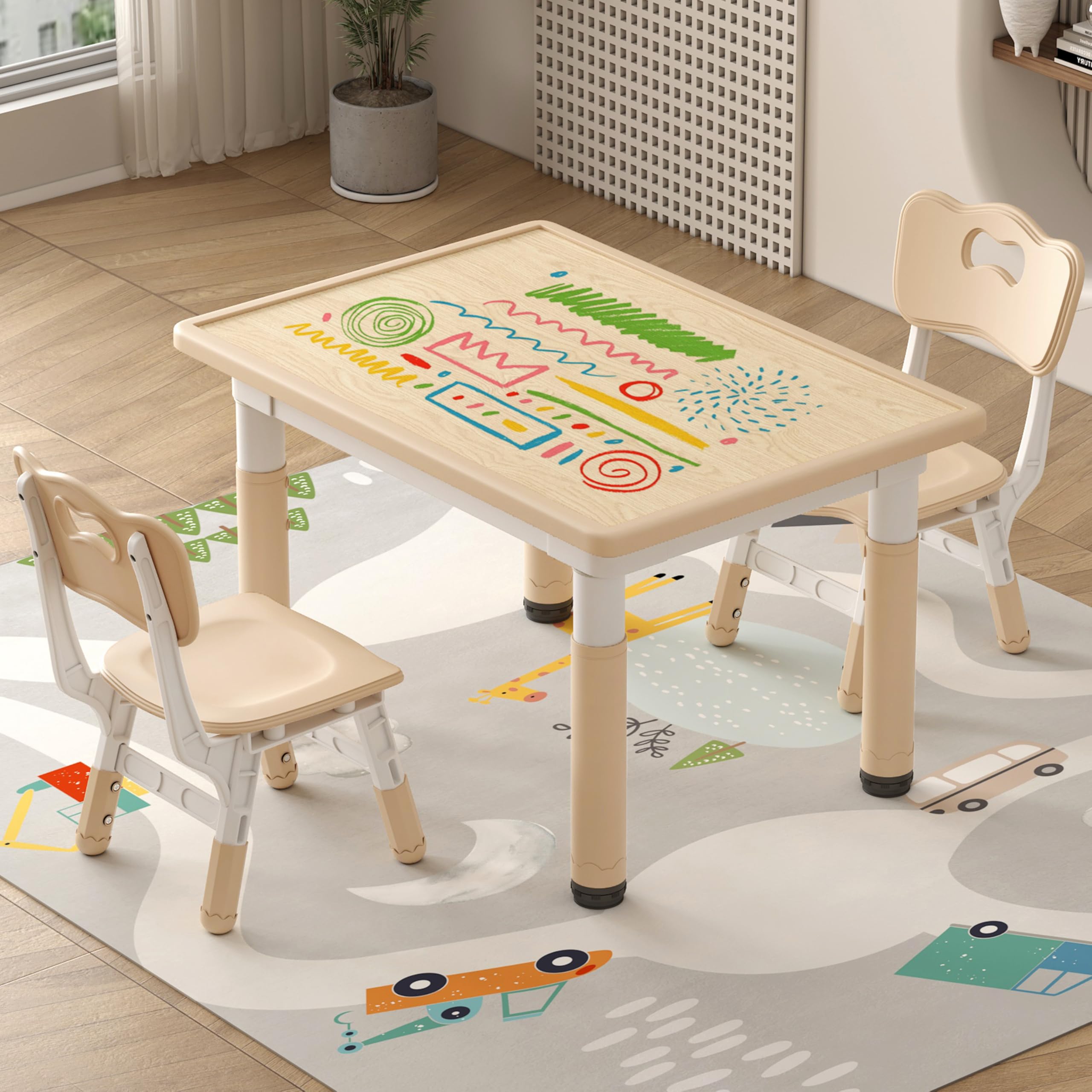 Amazon.com: YAIWOMI Kids Table and Chairs Height Adjustable, Toddler ...