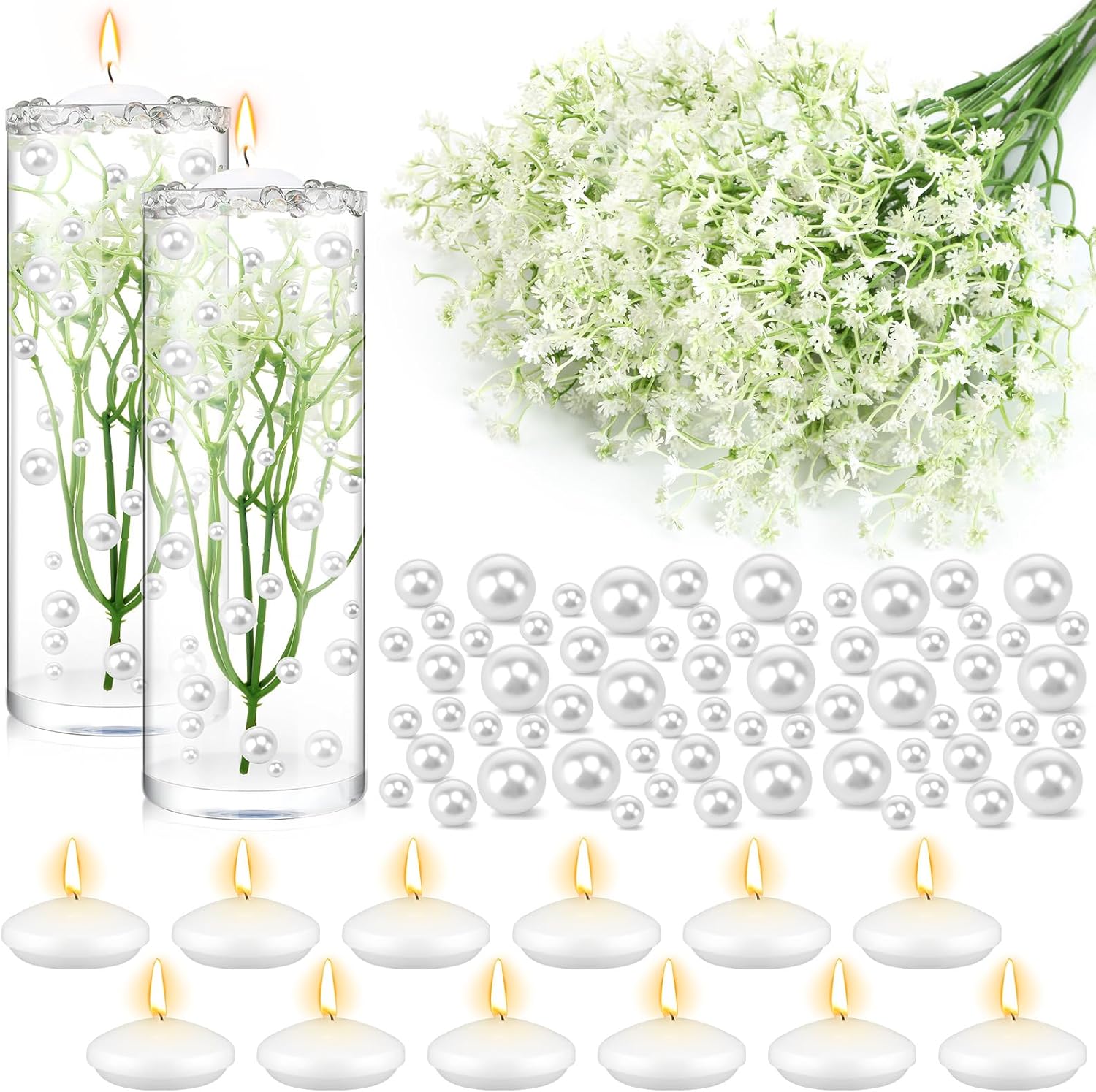 Amazon.com: Riceshoot 326 Pcs Floating Flowers Vase Fillers Kit 12 Baby ...