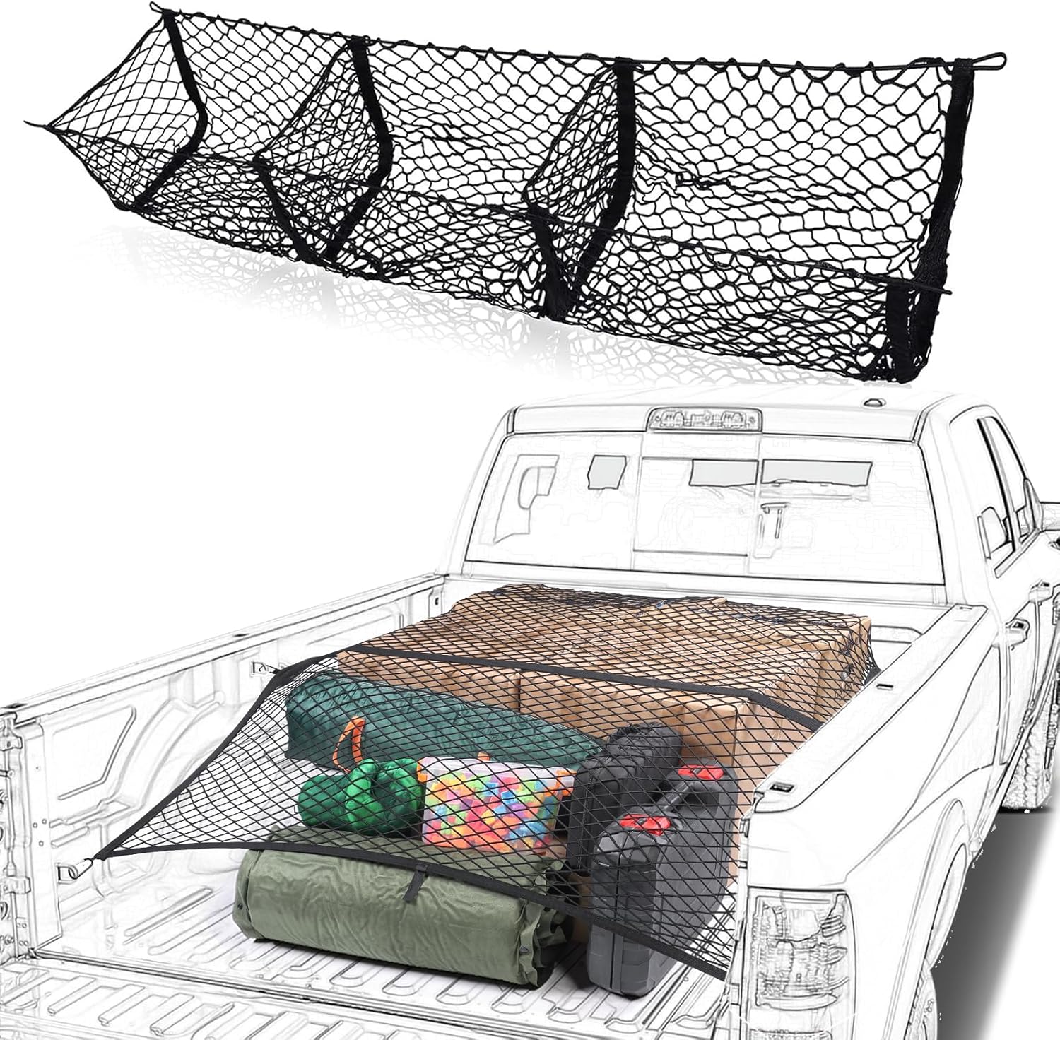 Amazon.com: Detachable Cargo Net Trunk Bed Organizer for Pickup Truck ...
