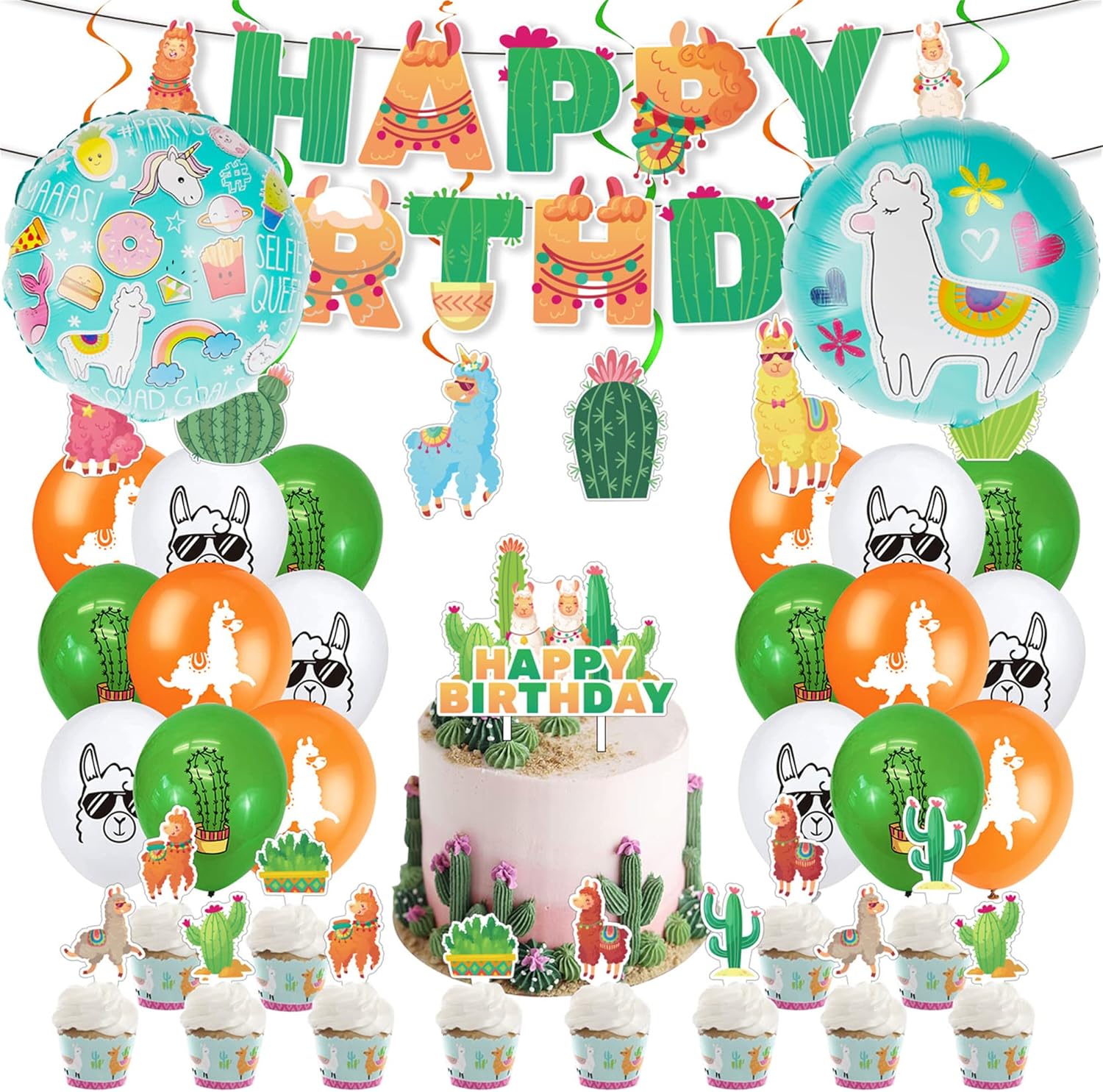 Amazon.com: 40Pcs Llama Theme Birthday Party Supplies and Decorations ...