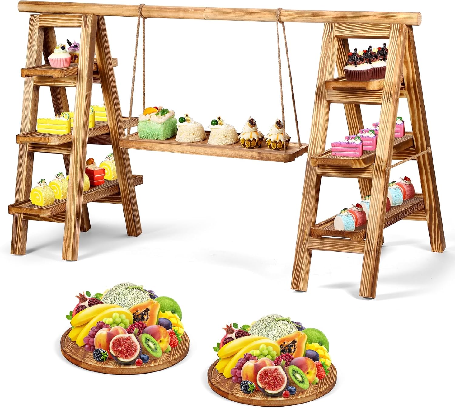 Amazon.com: 3 Tier Wooden Cupcake Stand, Wooden Serving Tray Set Cake ...