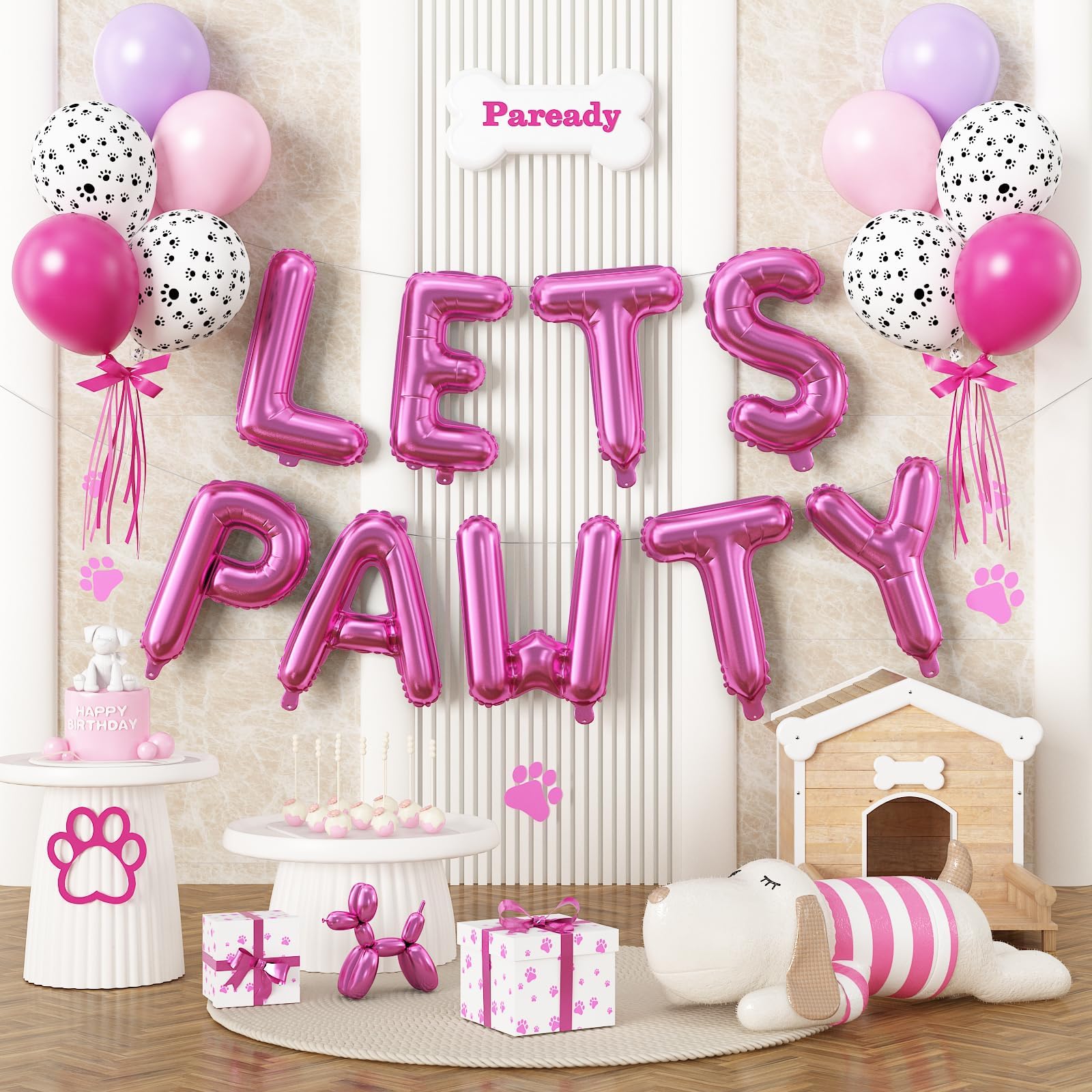 Amazon.com: Paready Lets Pawty Dog Balloons Set, 19 Pcs 16 Inch Hot ...