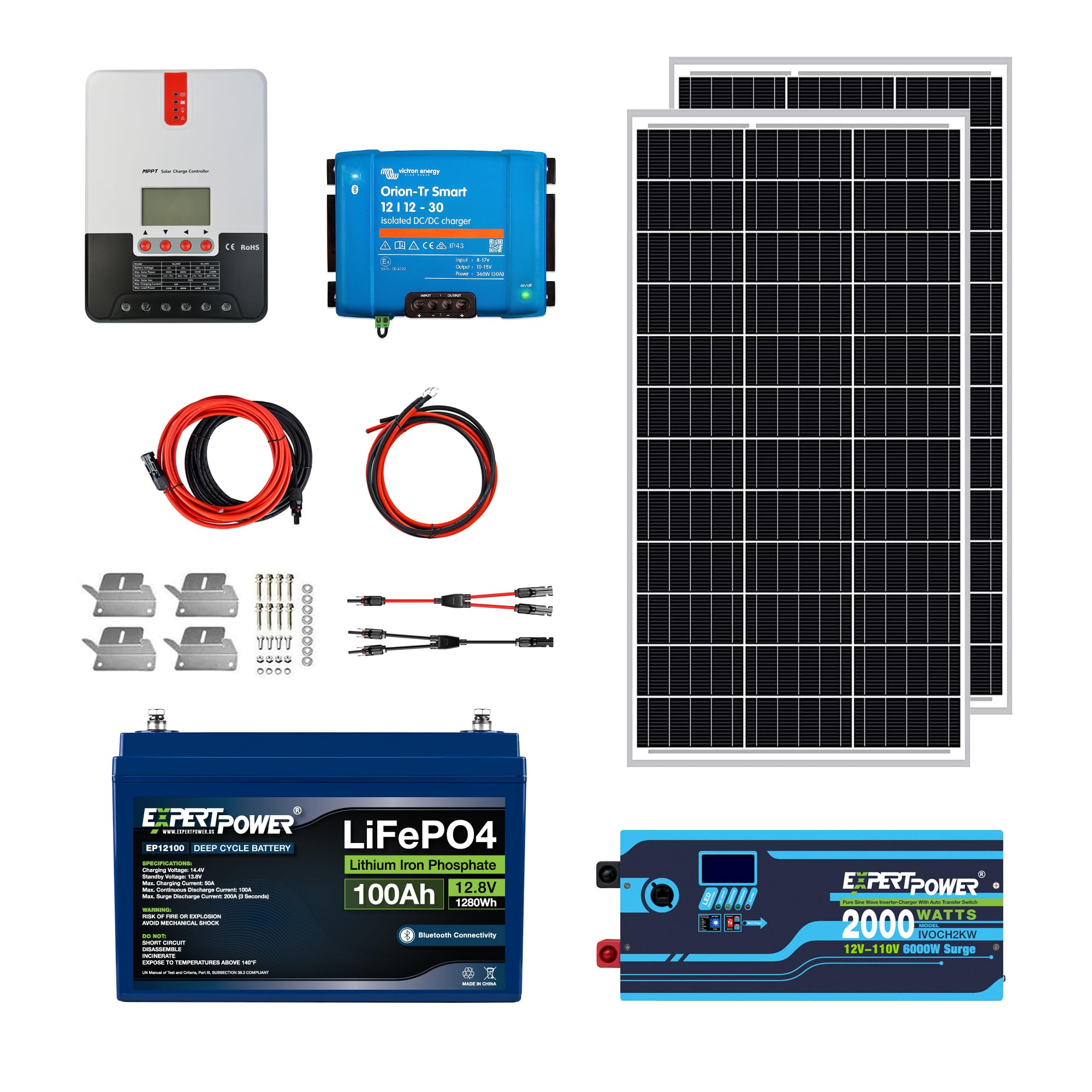 Amazon.com : ExpertPower 1.3KWH 12V Solar Panel Kit | LiFePO4 12V 100Ah ...