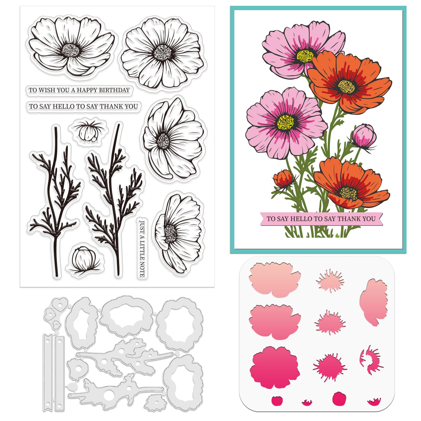 Amazon.com : ORIGACH Realistic Cosmos Flower Layering Stencils Set for ...