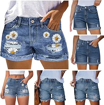 Amazon.com: Denim Shorts Stretchy for Women High Waisted Roll Up Hem ...