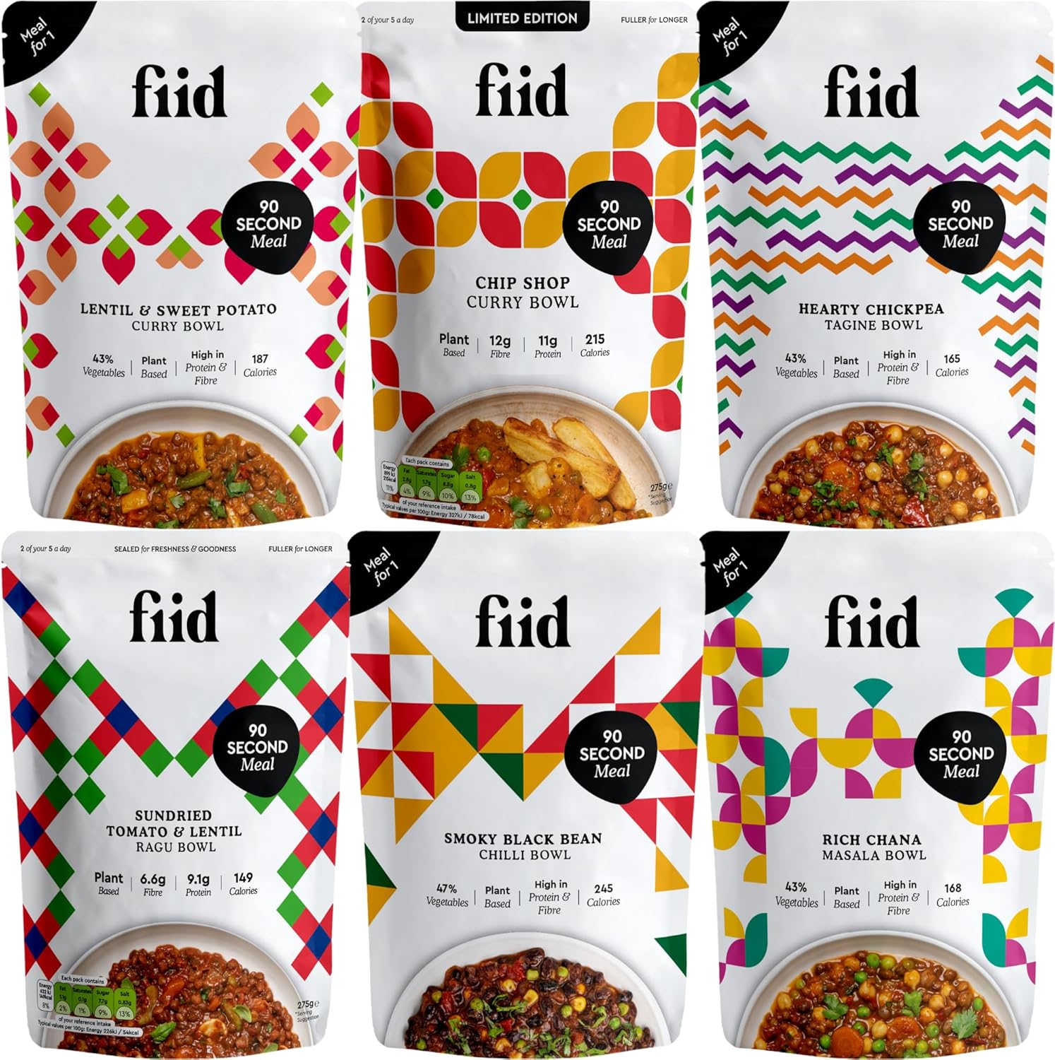 Fiid 100% Natural Vegan Microwave Ready Meals Flavour Multipack - 6x ...