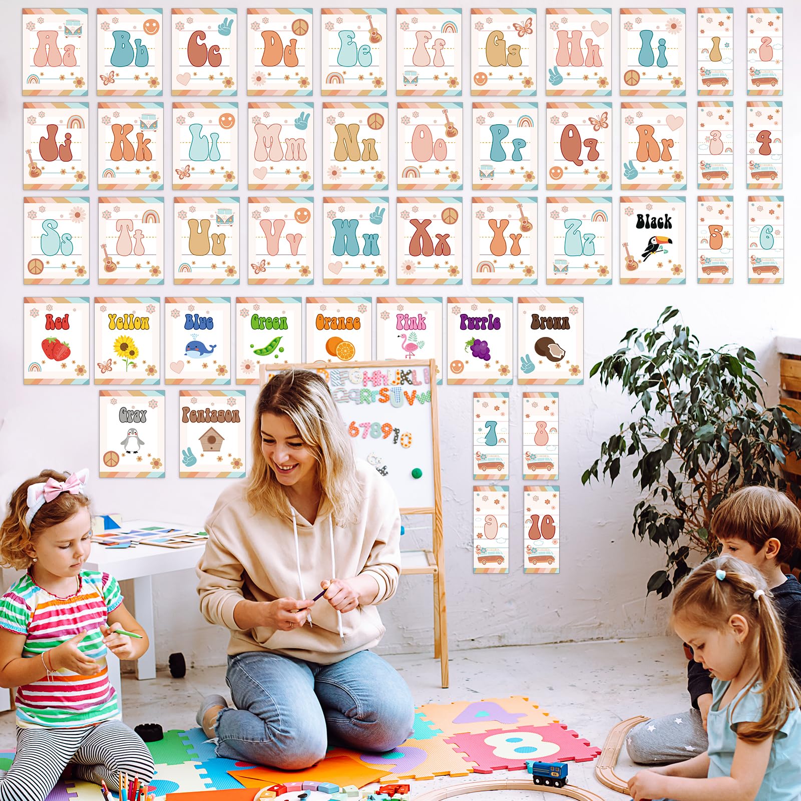 Snapklik.com : 56 Pcs Retro Groovy Alphabet And Number Bulletin Board ...