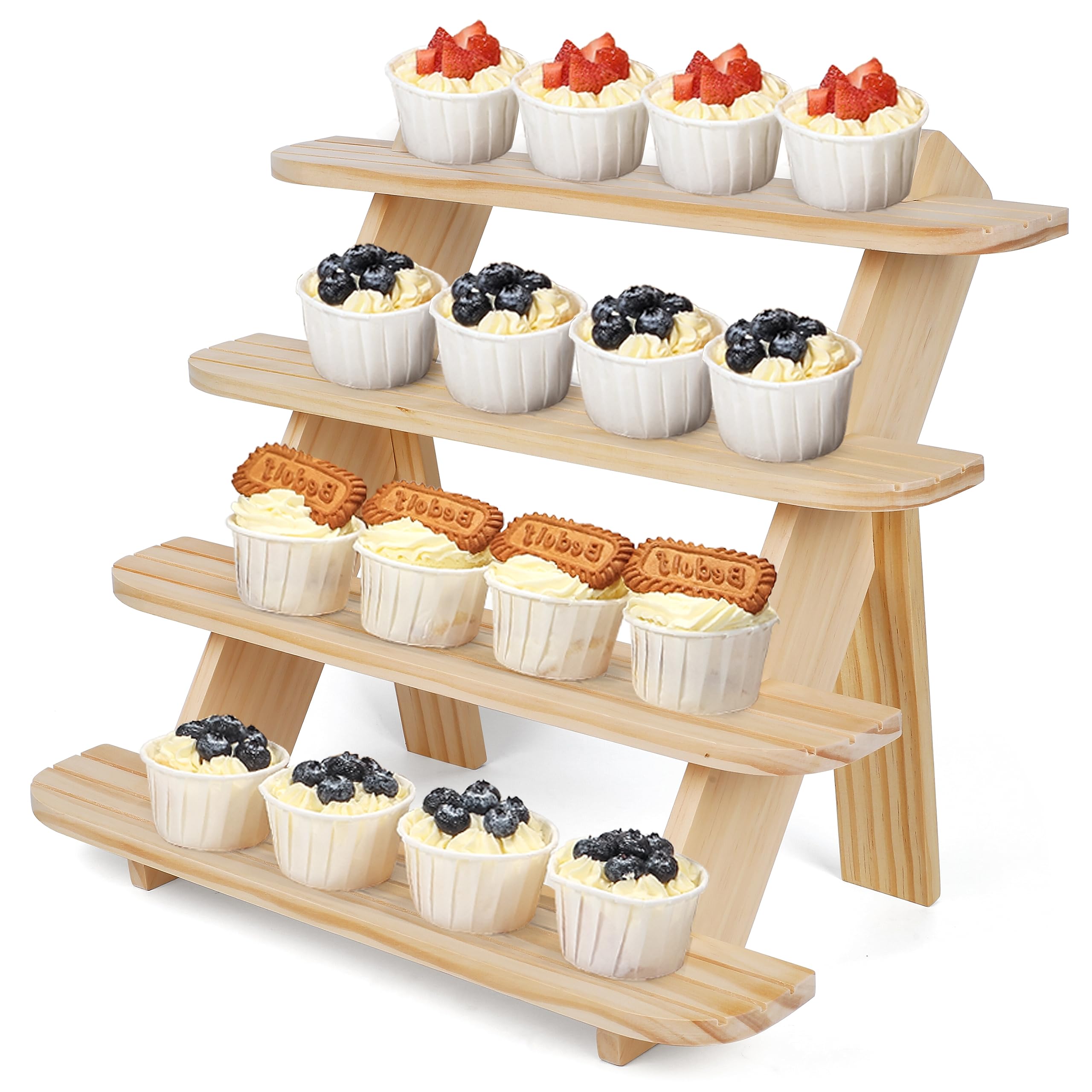 Amazon.com: Wooden Cupcake Display Stand, Wood Rustic Risers 4 Tiers ...