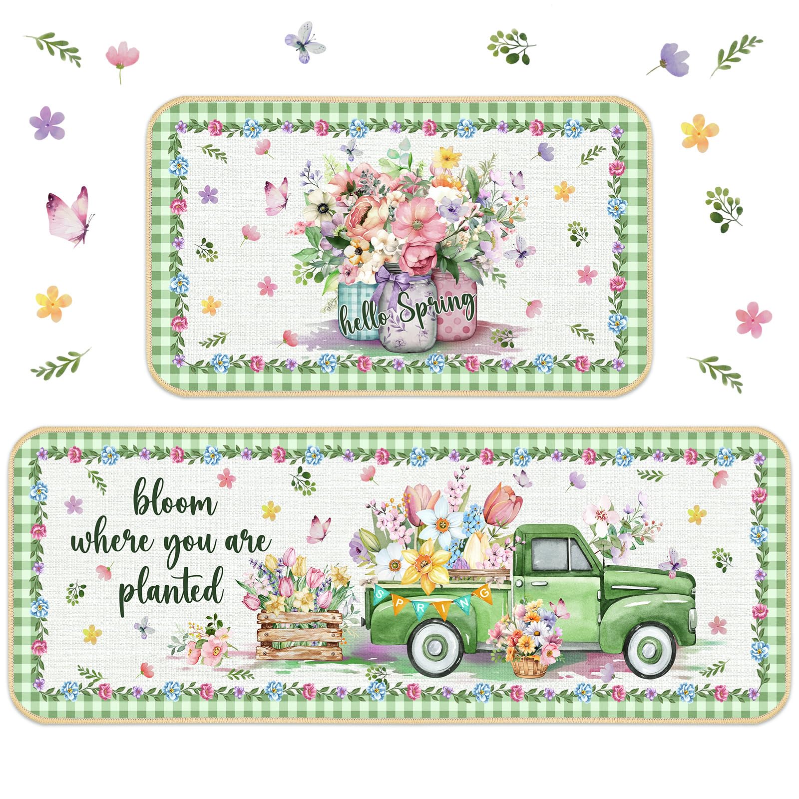 Amazon.com: Suttmin 2 Pcs Spring Kitchen Rugs and Mats Bloom Where You ...