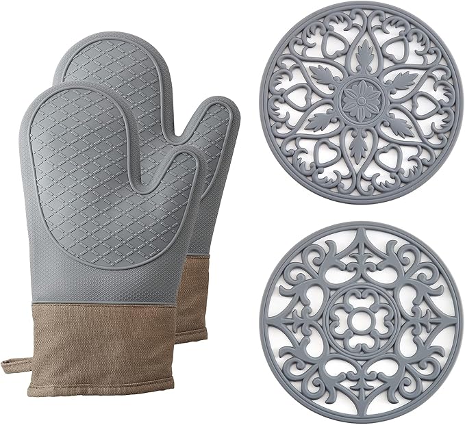 Amazon.com: Domonic Home Oven Mitts and Pot Holders Sets, Silicone Oven ...