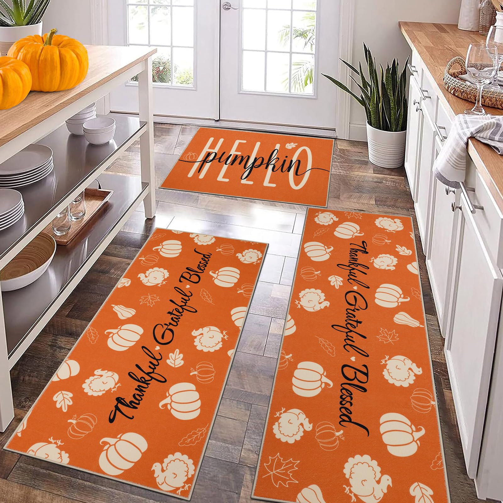 Amazon.com: Ileading Fall Kitchen Rugs Set of 3 Thanksgiving Turkey ...