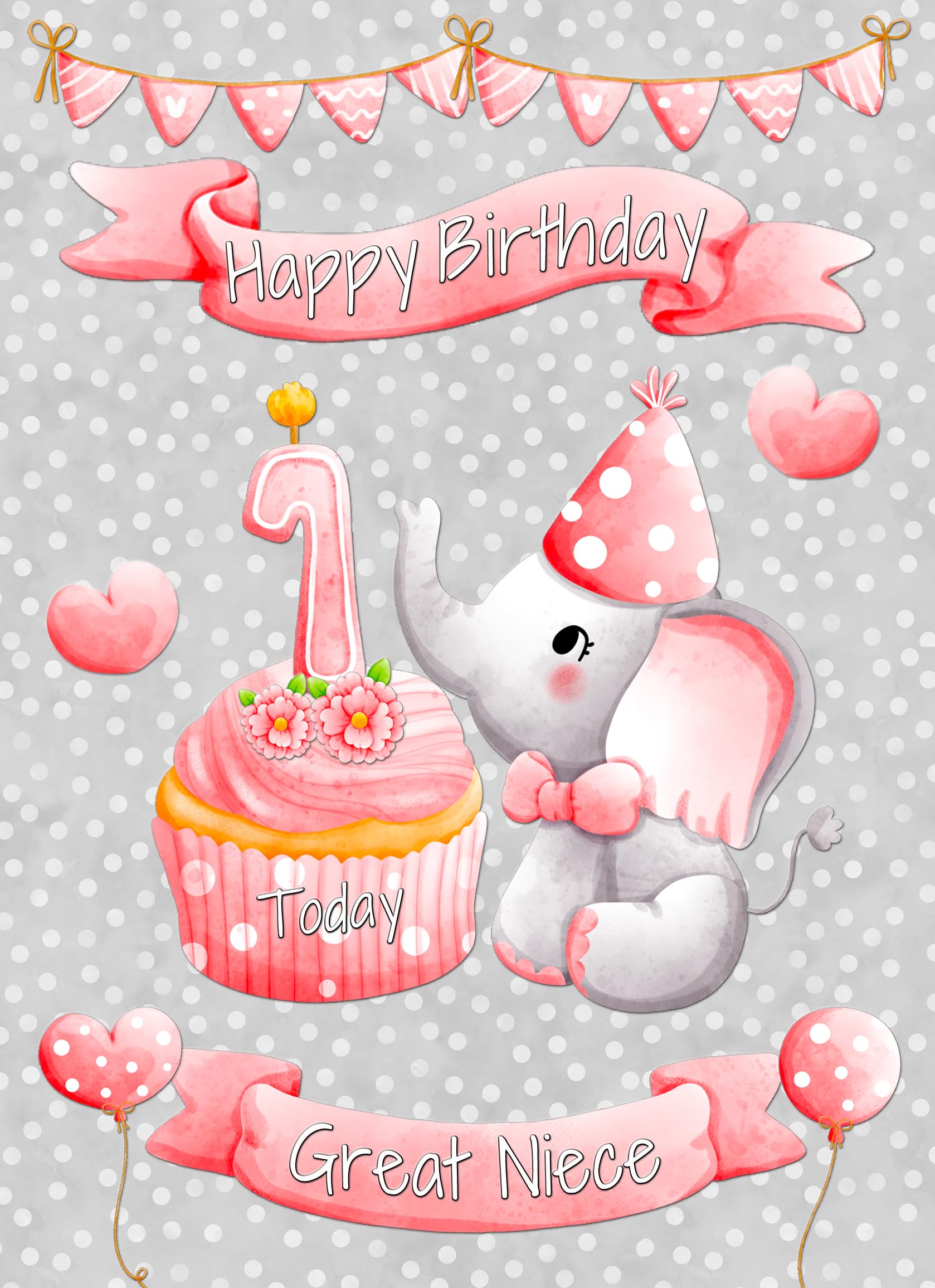 Great Niece 1st Birthday Card (Pink Elephant) : Amazon.co.uk ...