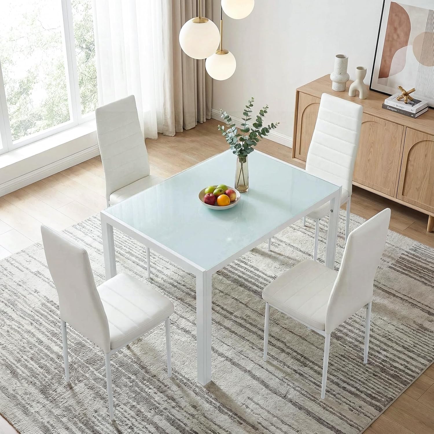 Amazon.com - TLSUNNY 5 Piece Dining Table Set for 4, Tempered Glass ...