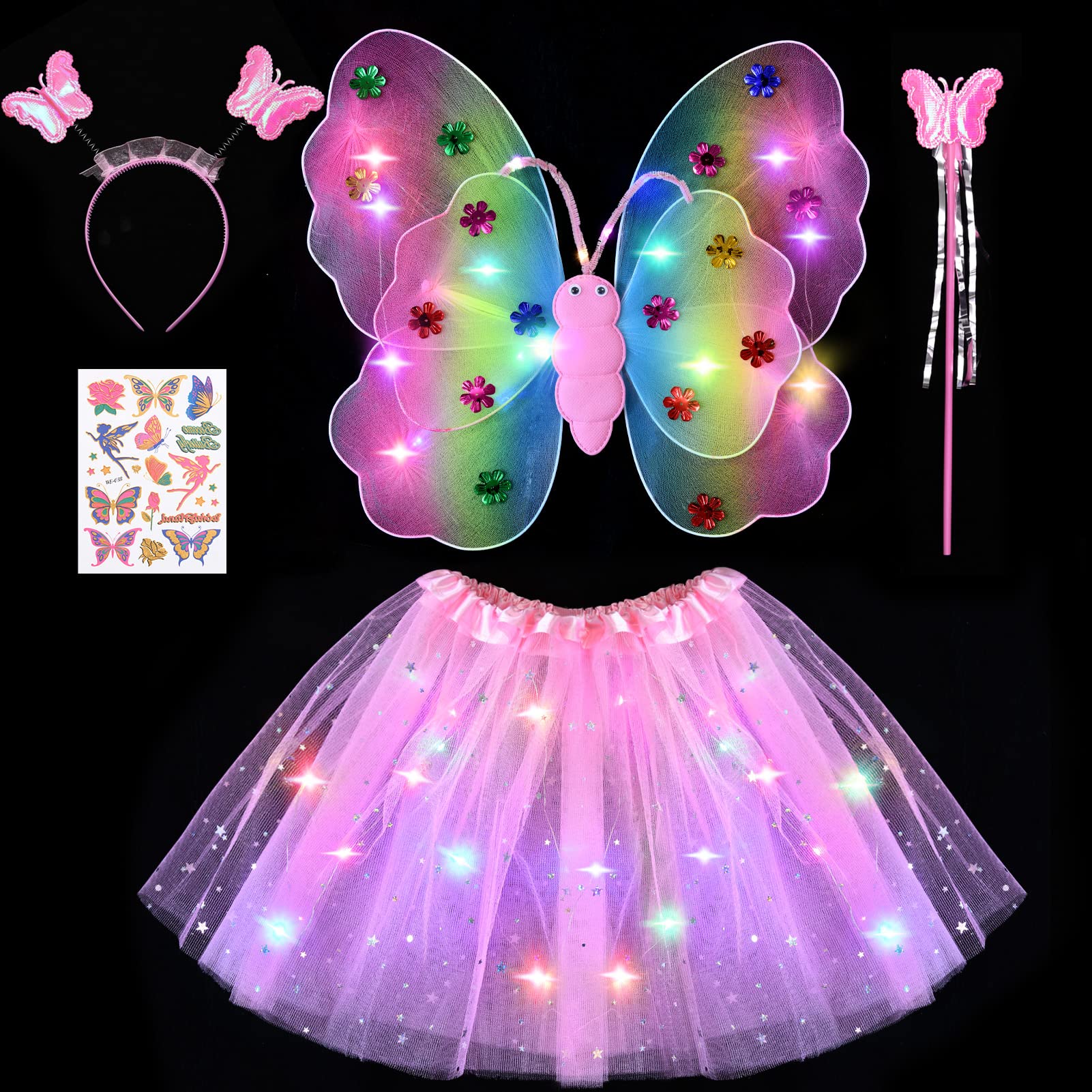 Tacobear Déguisement Fée Lumineux Ailes de Fée Enfant LED Tutu Jupe ...