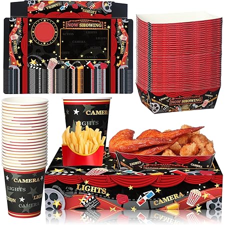 Pecopcock 20 Pcs Movie Night Paper Snack Trays Movie Night Party Favors ...