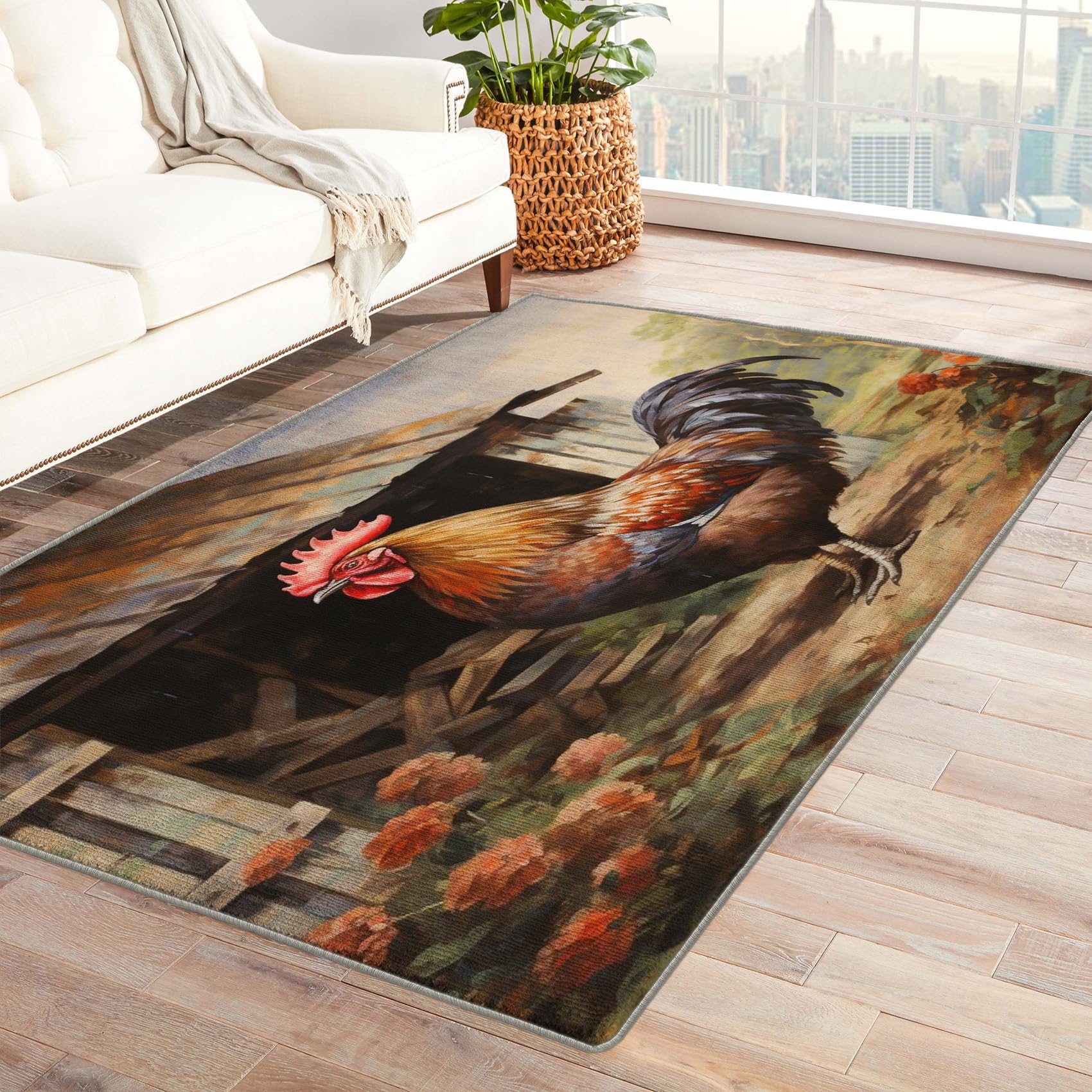Rooster Rugs Nourison Bijou Rooster Hand Hooked Rug, 8.6' X 11.6'