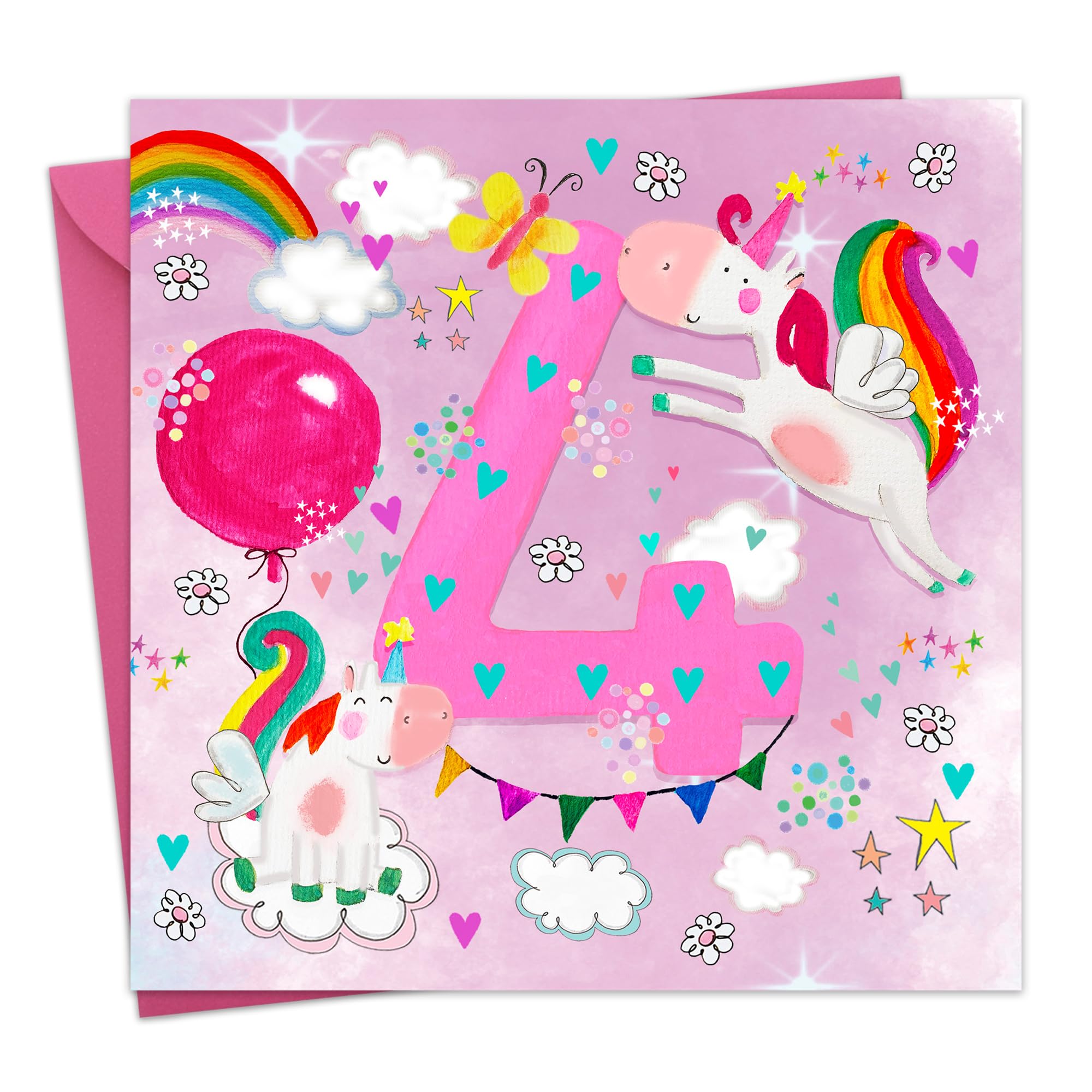 Amazon.com : Twizler 4th Birthday Card for Girls - Unicorns - Age 4 ...