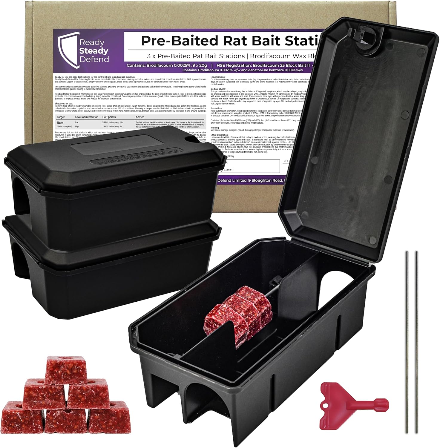 Pre Baited Rat Boxes - 3 Pack - Effective Rat Traps, Ideal Rat Trap and ...