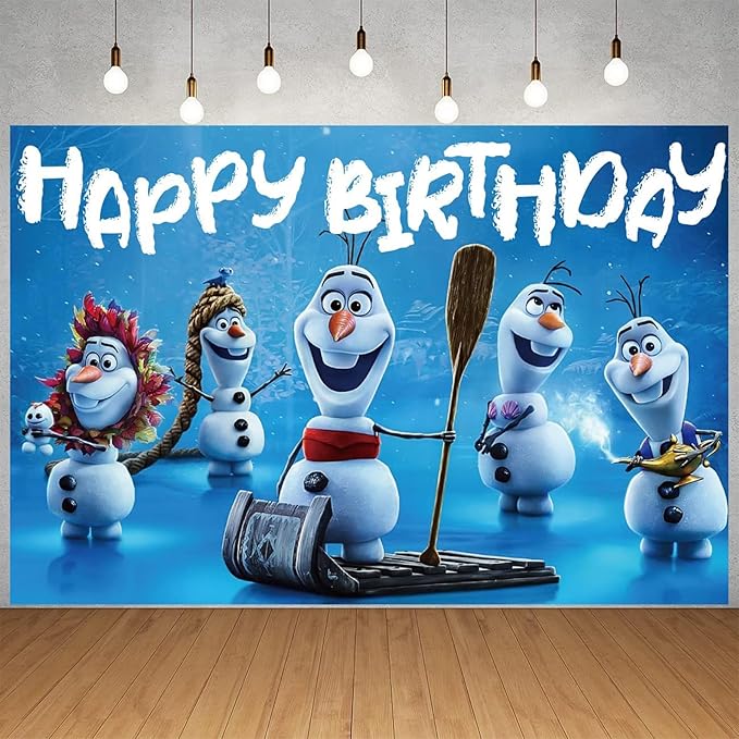 Amazon.com: Frozen Olaf Theme Banner Happy Birthday Backdrop Banner ...