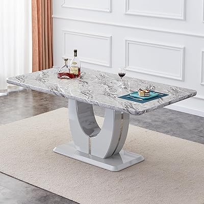 Amazon.com - SSLine Modern White Marble Dining Table for 6-8 Rectangle ...