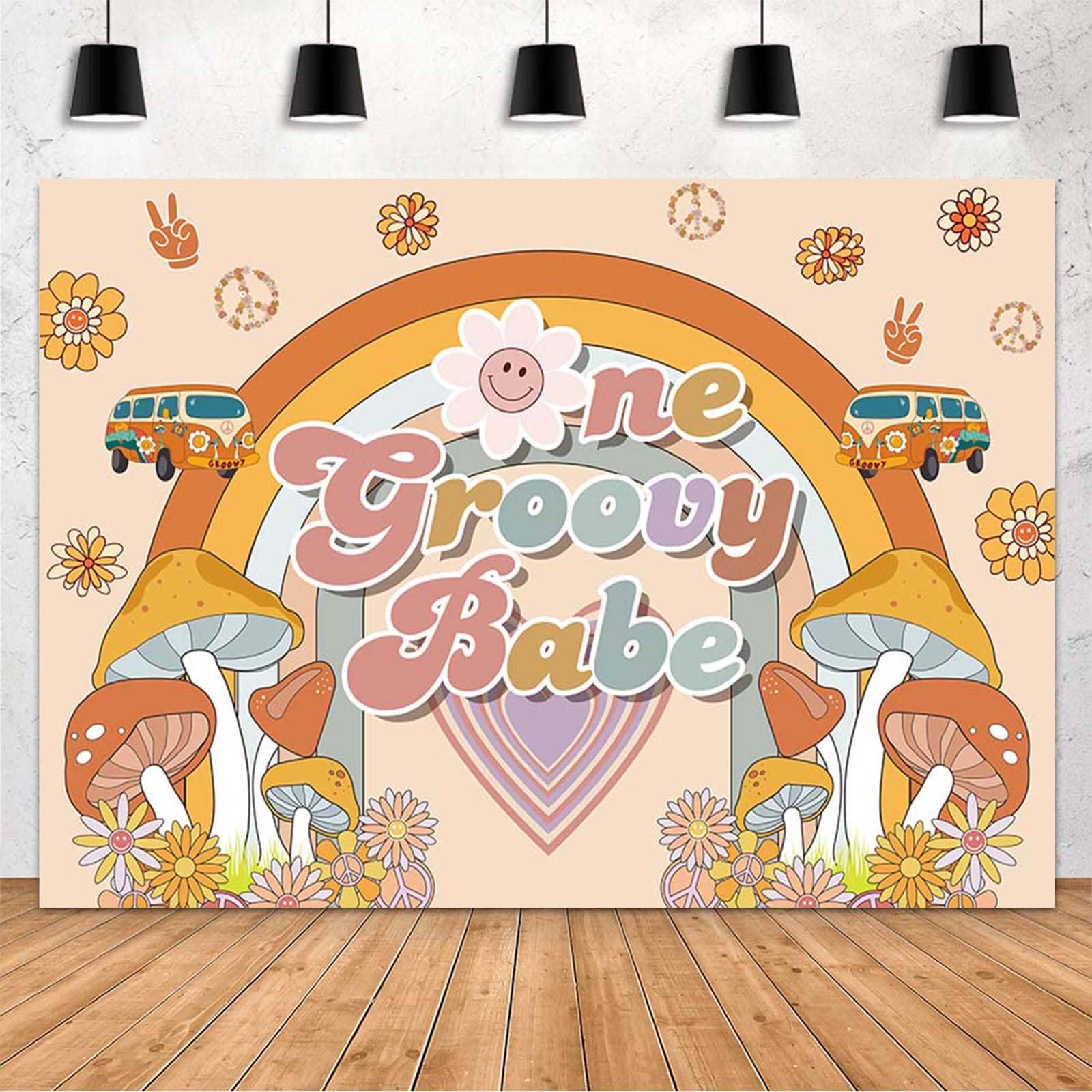 MEHOFOND 7x5ft One Groovy Happy Birthday Backdrop for Girls Rainbow ...